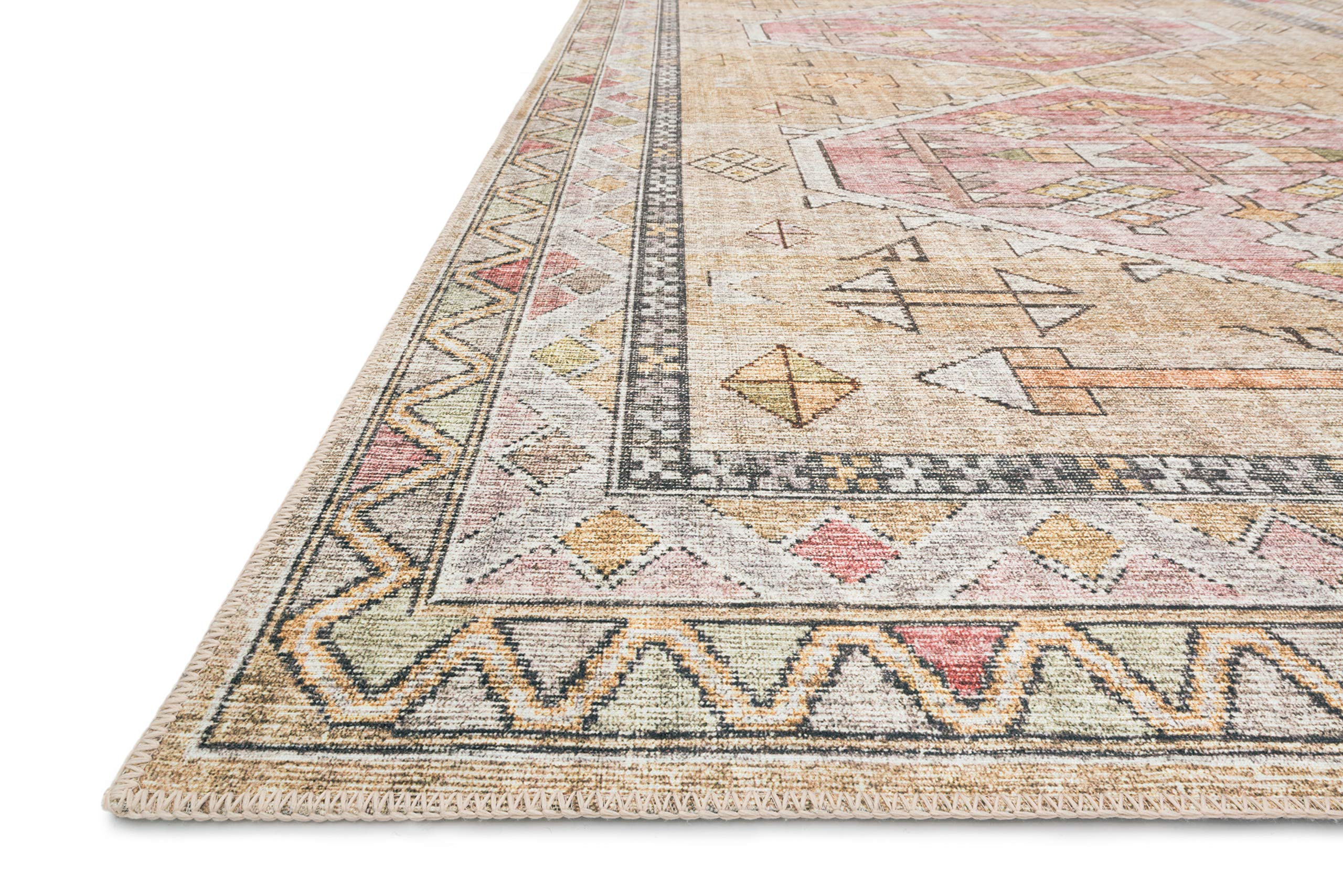 Loloi II Skye Collection SKY-04 Gold/Blush 9'-0" x 12'-0", 13" Thick,Area Rug,Soft,Durable,Vintage Inspired,Distressed,Low Pile,Non-Shedding,Easy Clean,Printed,Living Room Rug