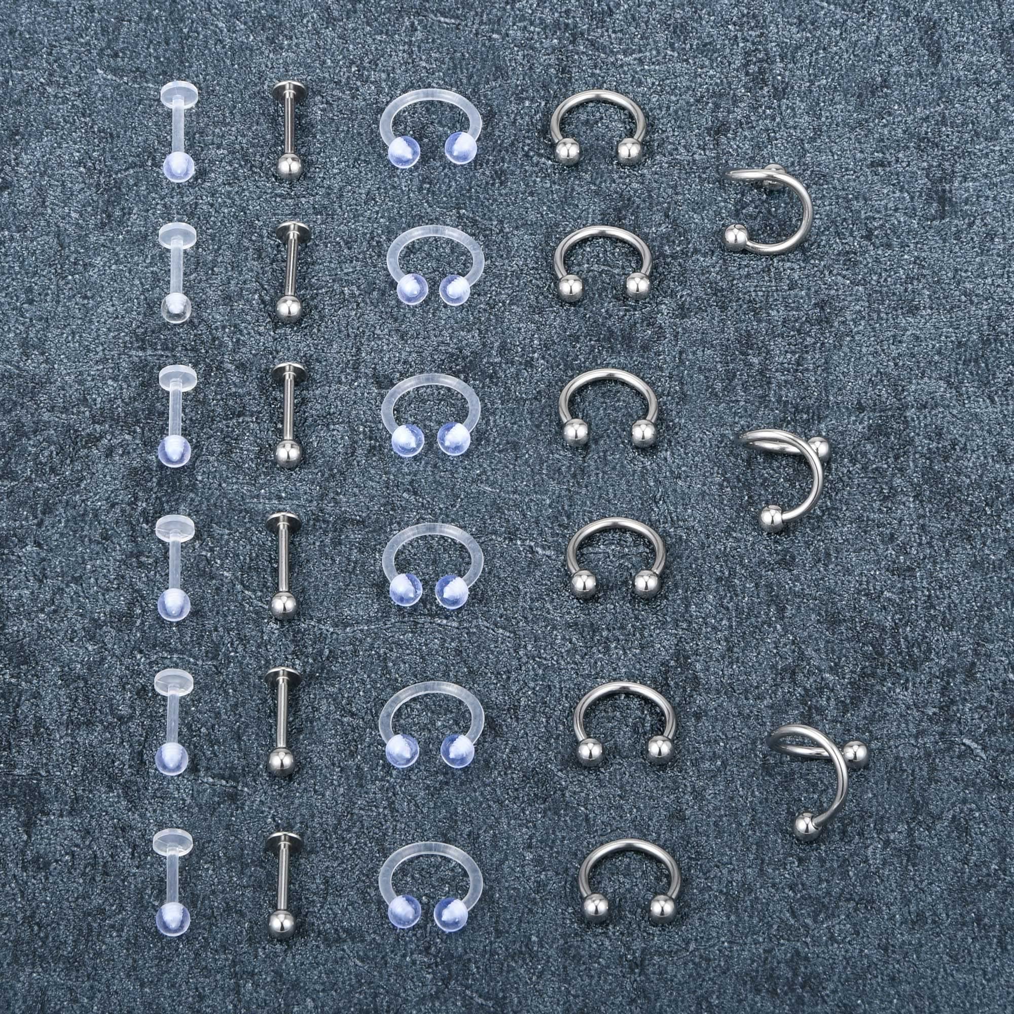 LAURITAMI 16G Cartilage Helix Tragus Stud Earring Twist Spiral Barbell Lip Rings Labret Stud Horseshoe Piercing Twisted Eyebrow Rings Piercing for Women Men Jewelry