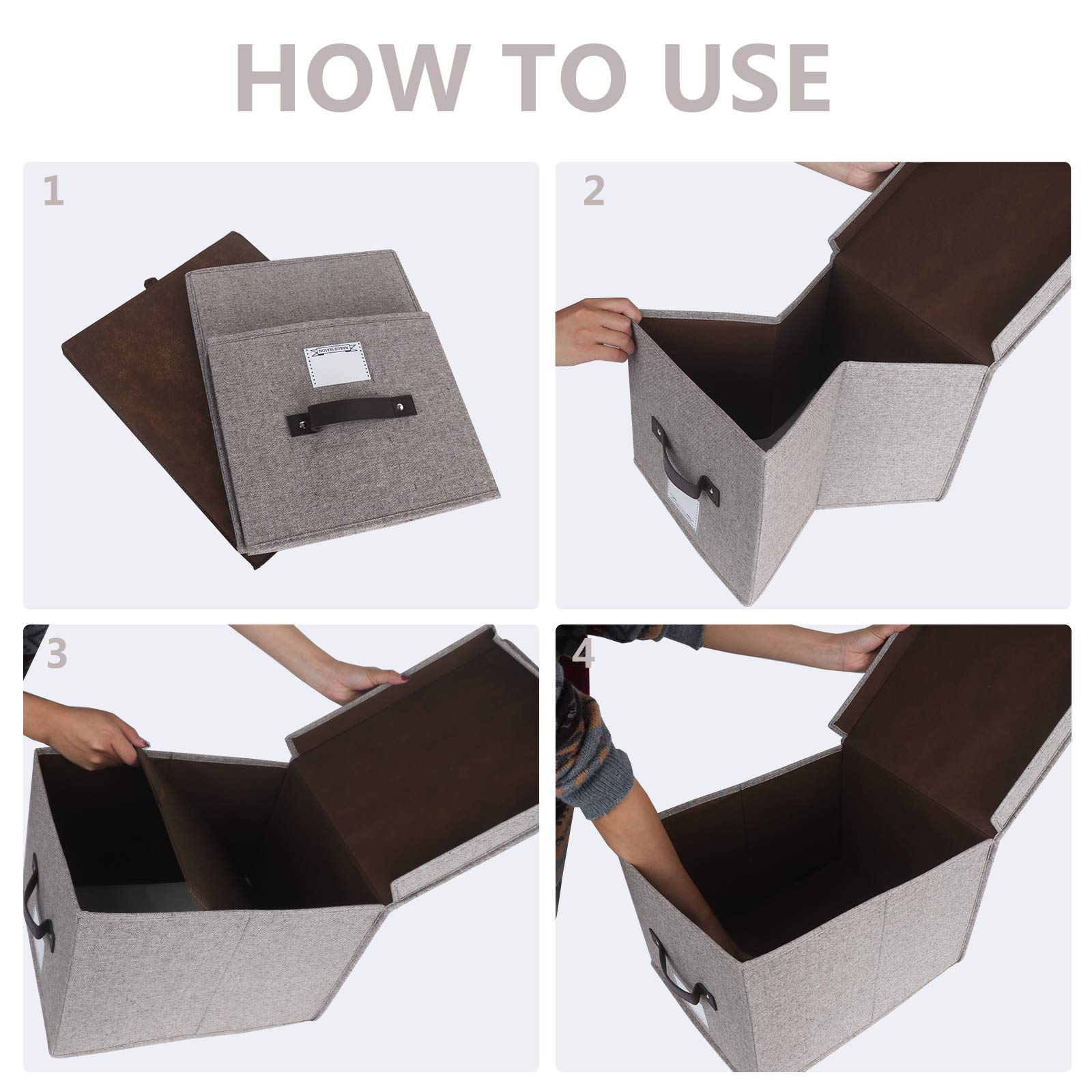 NA&CO SEASON 3 Pack Folding Hand-held Storage Cubes Bin with Lids, Collapsible Decorative Storage Boxes, Large Boxes for Shelves, Cubic Storage Boxes for Household, Closet, Cabinet, Office(brown)
