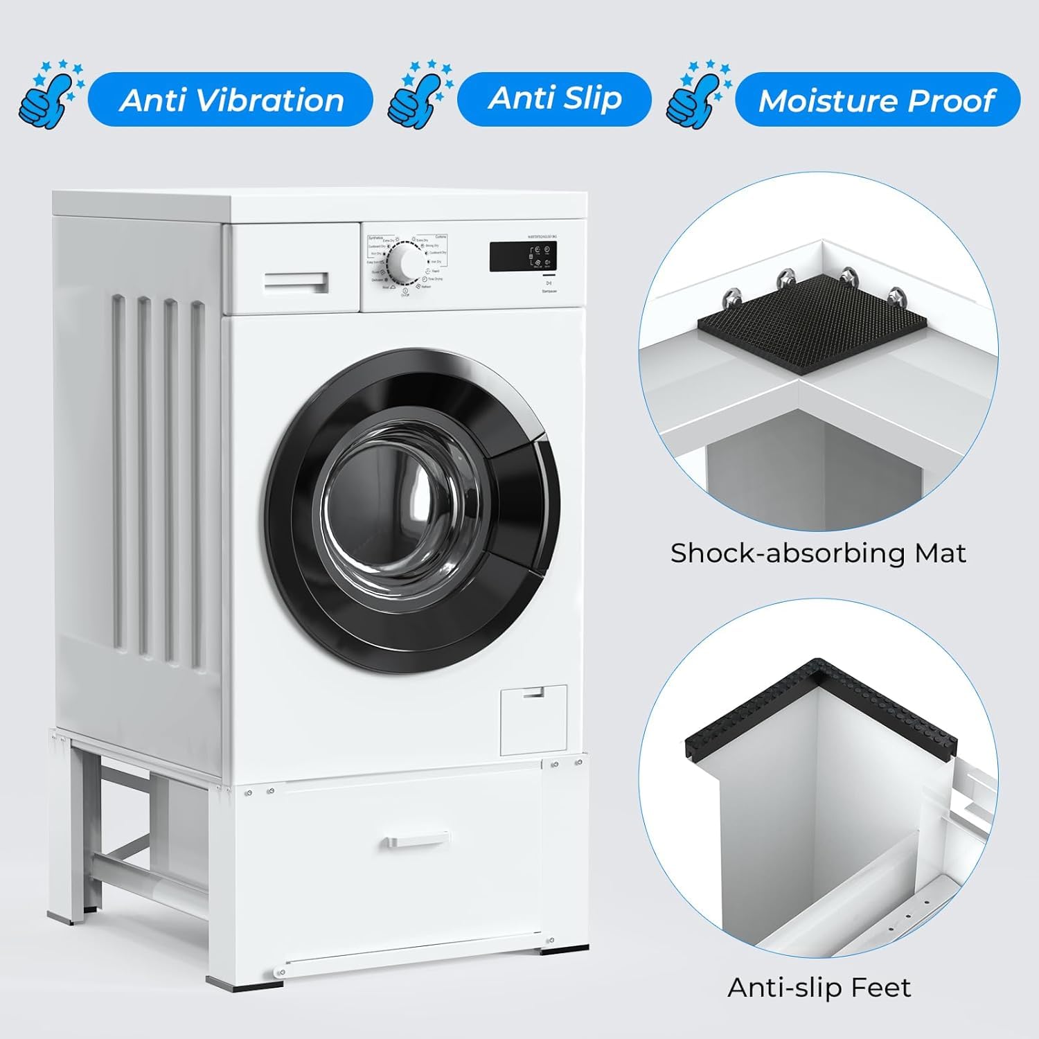 YAFF 2-Pack laundry pedestal for washer and dryer with Drawer,28" Washer Dryer Pedestals, Steel Washing Machine Stand Raiser, 14.3 Inches Height Elevation White