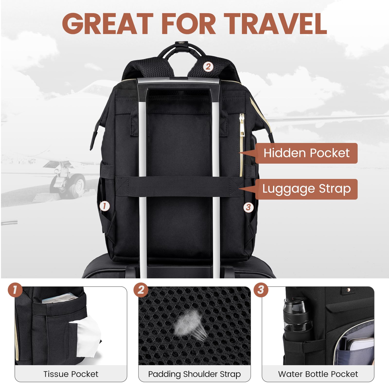 LOVEVOOK Laptop Backpack for Women,17 Inch Professional Womens Travel Backpack Purse Computer Laptop Bag Nurse Teacher Backpack,Waterproof College Work Bags Carry on Back Pack with USB Port,Black