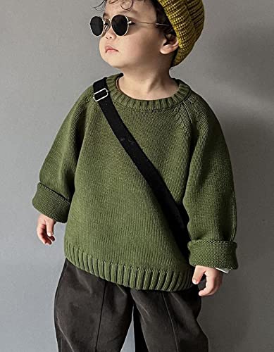 Toddler Baby Boys Girls Sweater Cable Knit Pullover Sweatshirt Long Sleeve Crew Neck Casual Tops Spring Winter Solid Clothes B-Green