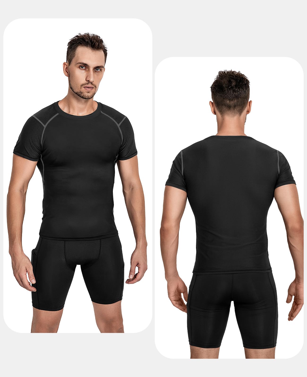 Niksa Men's Long Sleeve Compression Shirts 2 Pack, Athletic Base Layer Top, Cool Dry Workout T-Shirt, Running Shirts