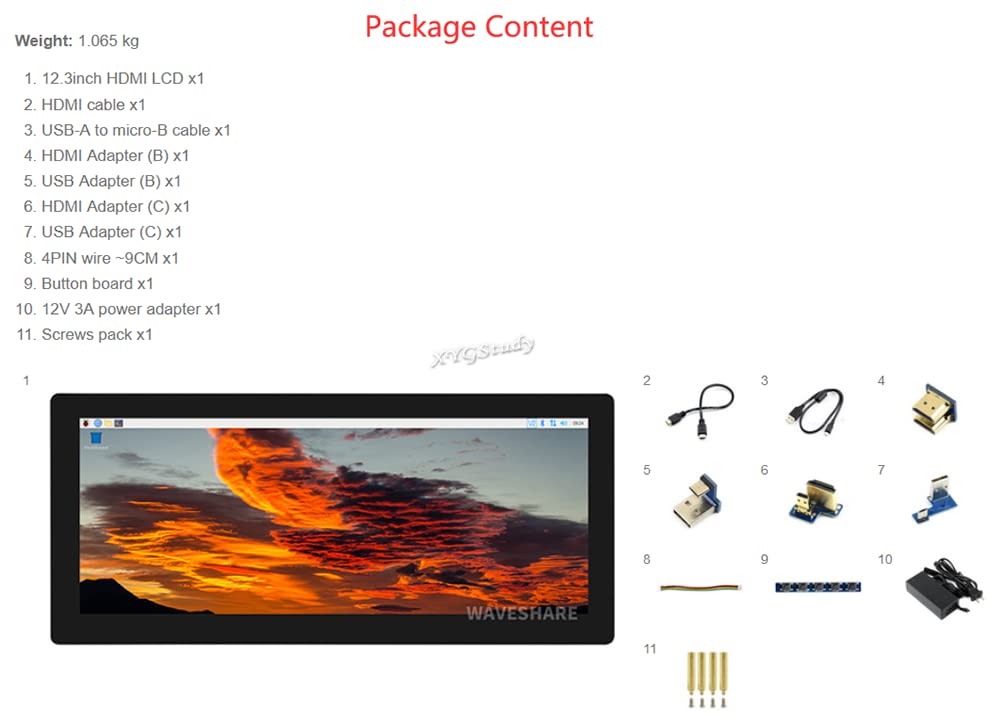 XYGStudy 12.3inch IPS HDMI 1920×720 Capacitive Touch Screen LCD Monitor High Brightness with Toughened Glass Panel 12.3inch HDMI LCD