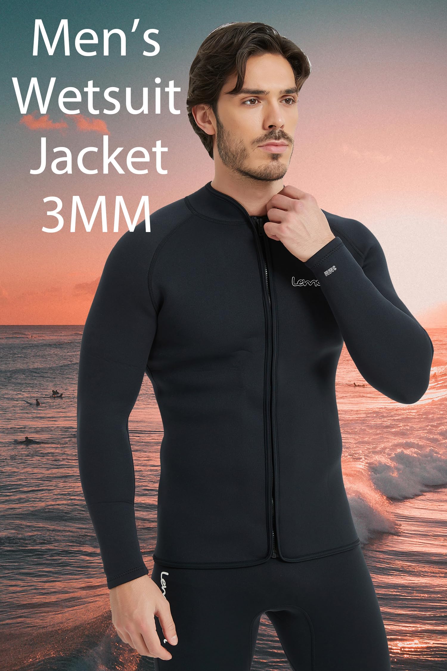 Lemorecn Men’s 3mm Wetsuits Jacket Long Sleeve Neoprene Wetsuits Top(2031blackXL)