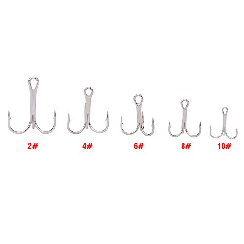 mogen886 50Pcs High-Carbon Steel Crank Fishhooks Fishing Lure Bait Triple Hooks Tackle Tool for Outdoor Silver 2