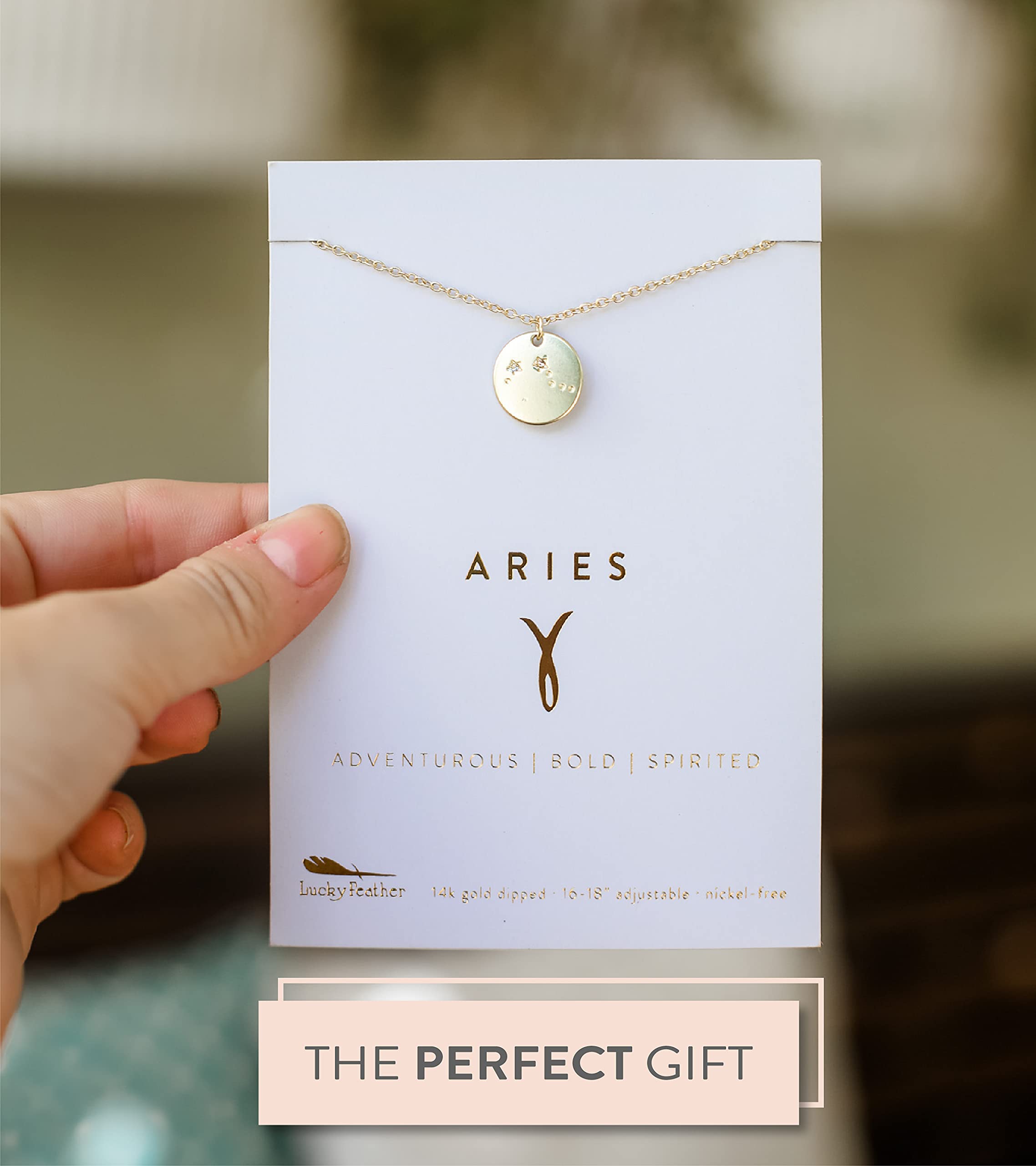 Lucky Feather Aries Zodiac Sign Constellation Pendant Necklace for Women, 14K Gold-Dipped with Adjustable 16β β 18β Chain
