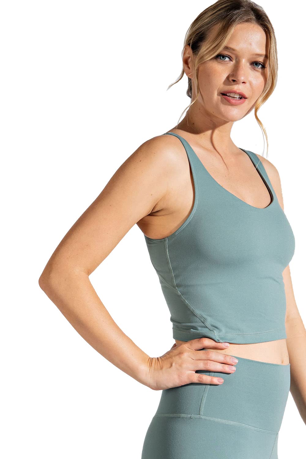 Rae Mode Crop V Neck Yoga Top for Women-Tidewater Teal-Small