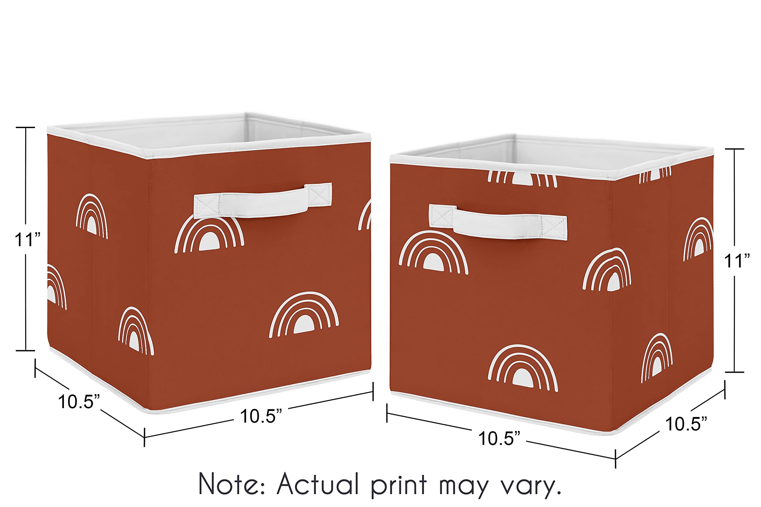 Sweet Jojo Designs Rust and White Boho Rainbow Foldable Fabric Storage Cube Bins Boxes Organizer Toys Kids Baby Childrens - Set of 2 - Orange Bohemian Celestial Sky Gender Neutral Outdoors Nature