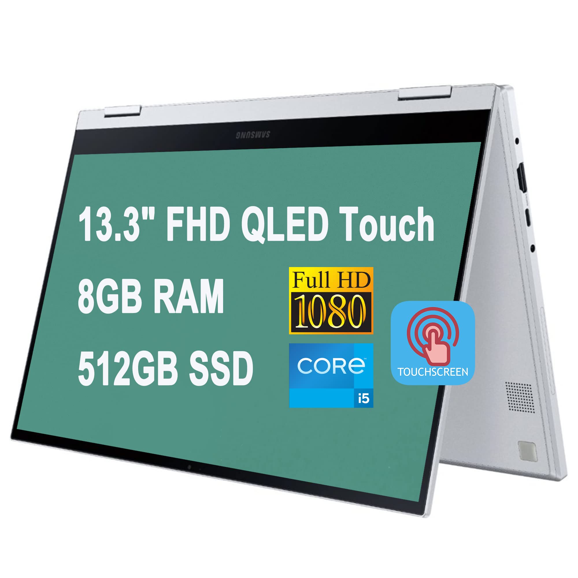 SAMSUNG Galaxy Book Flex2 Alpha 2-in-1 13 Laptop 13.3" FHD QLED Touchscreen 11th Gen Intel 4-Core i5-1135G7 (Beats i7-10510U) 8GB RAM 512GB SSD Backlit Keyboard Fingerprint Win10 Silver