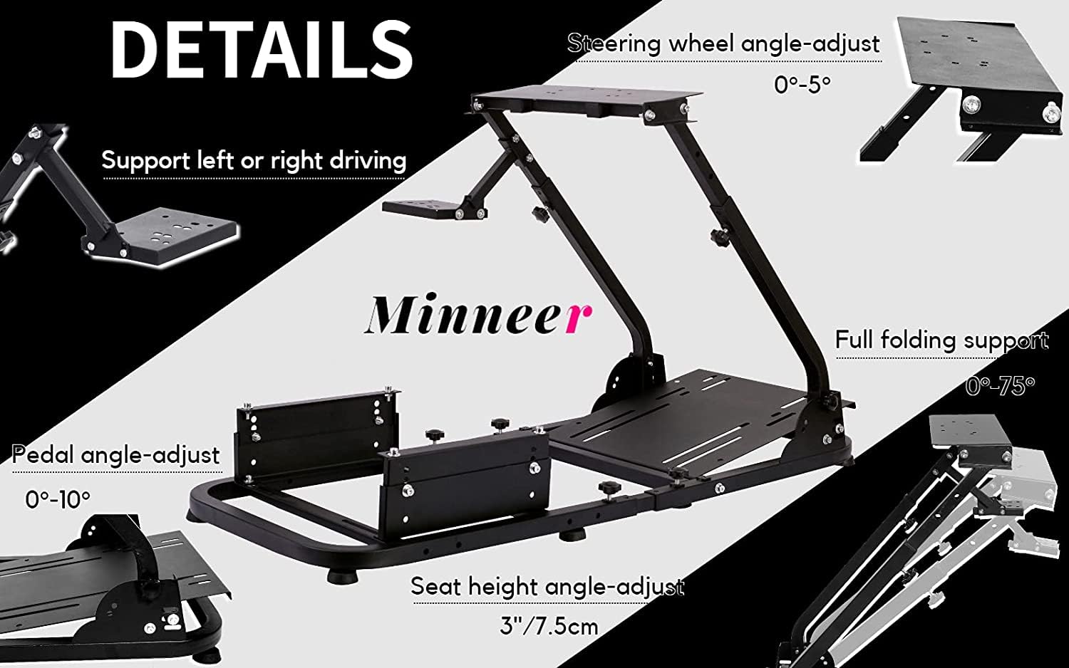 Minneer Robust Racing Simulator Cockpit/Fit for Thrustmaster,FANTEC,logitech G25,G29,G92,G923 /Height Adjustable Gaming Steering Wheel Stand/Wheel&Pedals Not Included