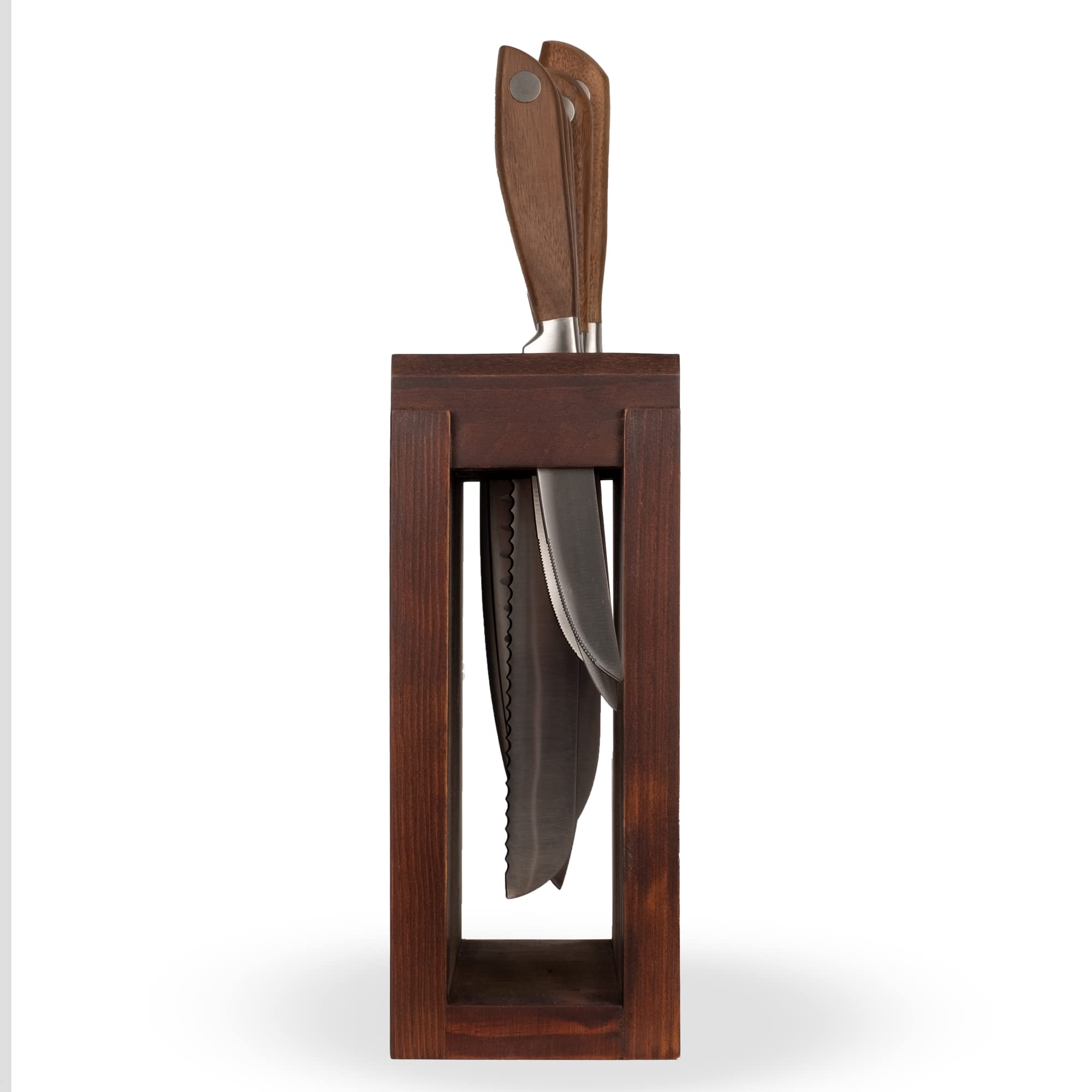 Rustic State Seki Wooden Universal Knife Holder Display Block Stand Without Knives Countertop Tabletop Organizer Storage Walnut