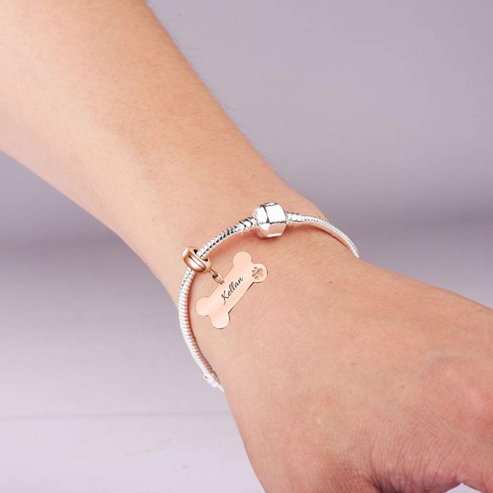 LONAGO Persoanlized Name Bone Charm for Bracelet Customize Name Charm Bead for Bangle Bracelet Gift for Women