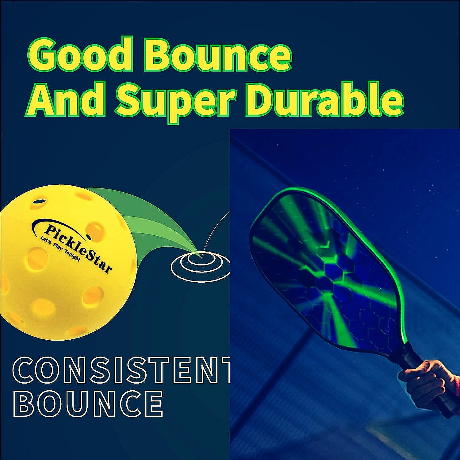 PickleStar 2 LED Light Up Pickleball Balls Bundled with 2 Regular(No LED) Outdoor Pickleball Balls, 2 Batteries Included