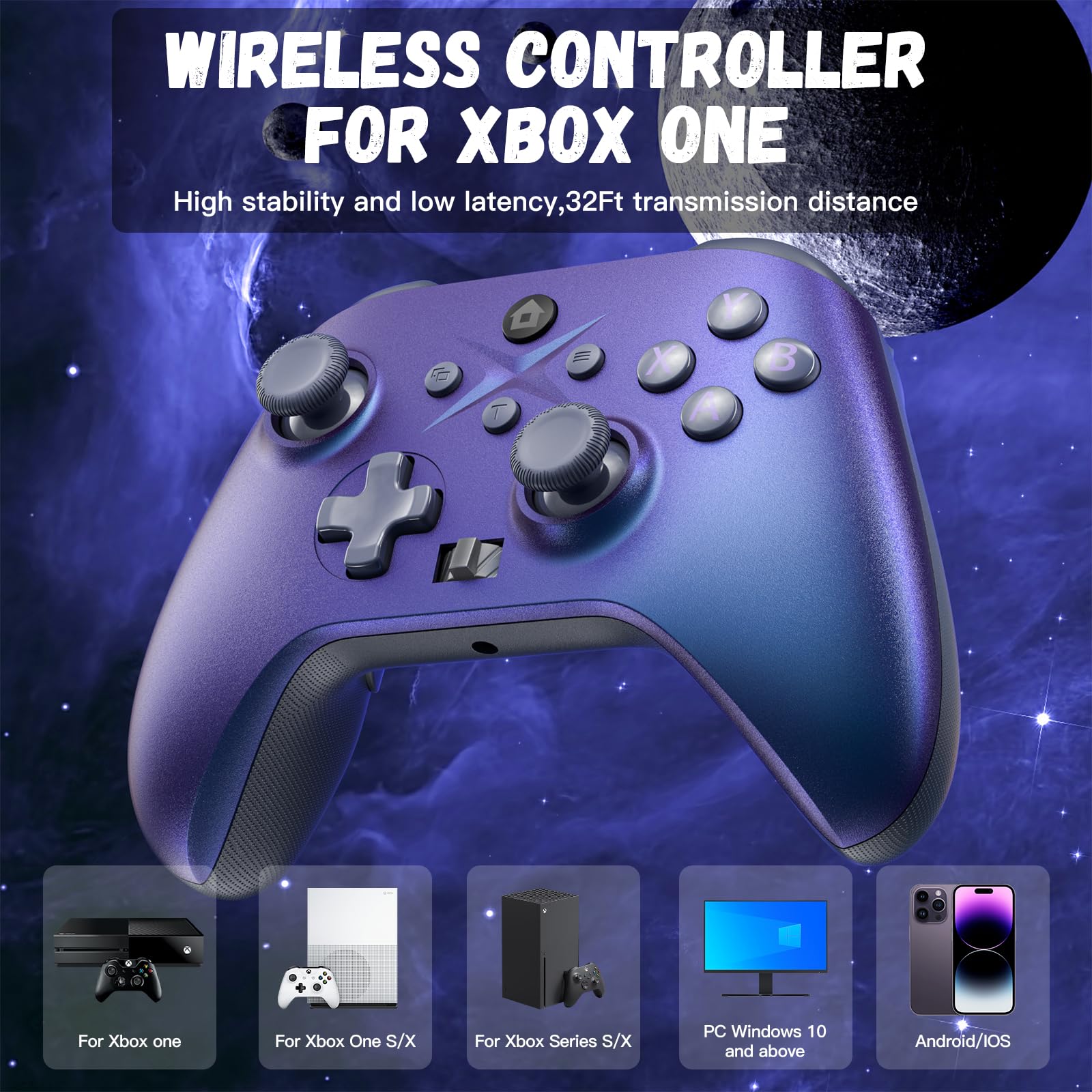 LENISUOLE Wireless Controller Replacement for Xbox Series, Compatible with Xbox One/X/S/Xbox Series S/X Gamepad Support Built-in Dual Vibration and Turbo Funtion/3.5mm Audio Jack-Blue