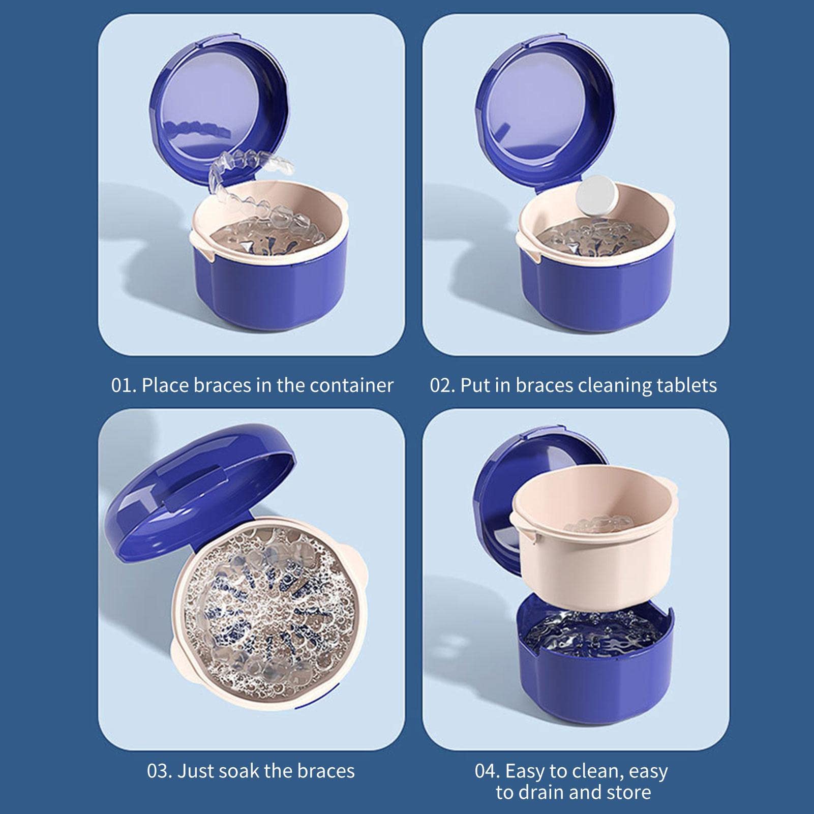 yuxun False Teeth Container | Denture Bath Case Cup with Strainer Basket | Night Cleaner Denture Bath Box for Retainer, Mouthguard, False Teeth, and Denture Cleaning