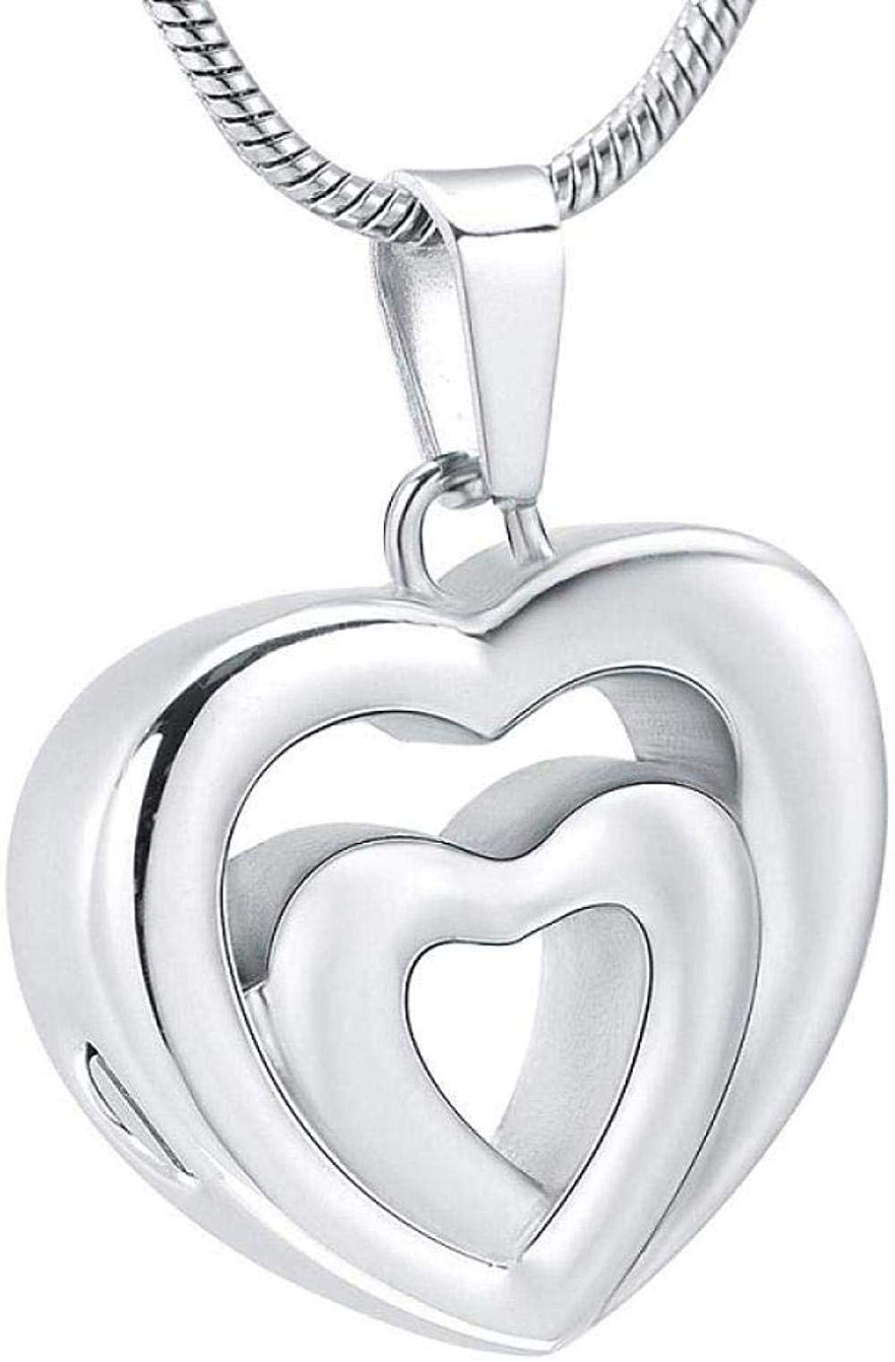 OPPJB Lockets Necklace Necklace Cremation Necklace Urn Cremation Keepsake Ashes Urns Double Heart Shaped Stainless Steel Cremation Pendant for Ashes Urn Souvenir Necklace Men Women Keepsake Jewelry