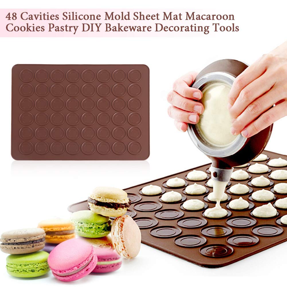 Oumefar Macaroons Baking Mat,48 Cavities Silicone Sheet Mat Silicone Baking Mats for Macaroon Cookies Pastry DIY Bakeware Decorating Tools Bakingmat