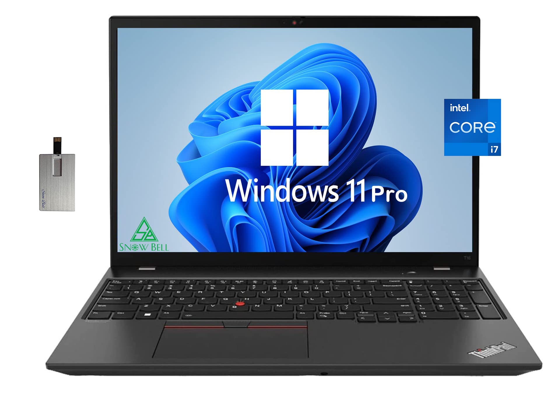 LENOVO 2022 Thinkpad T16 16" WQXGA IPS Business Laptop, Intel Core i7-1255U, 16GB RAM, 1TB PCIe SSD, Fingerprint Reader, Backlit Keyboard, Windows 11 Pro, Black, 32GB Snowbell USB Card (Renewed)