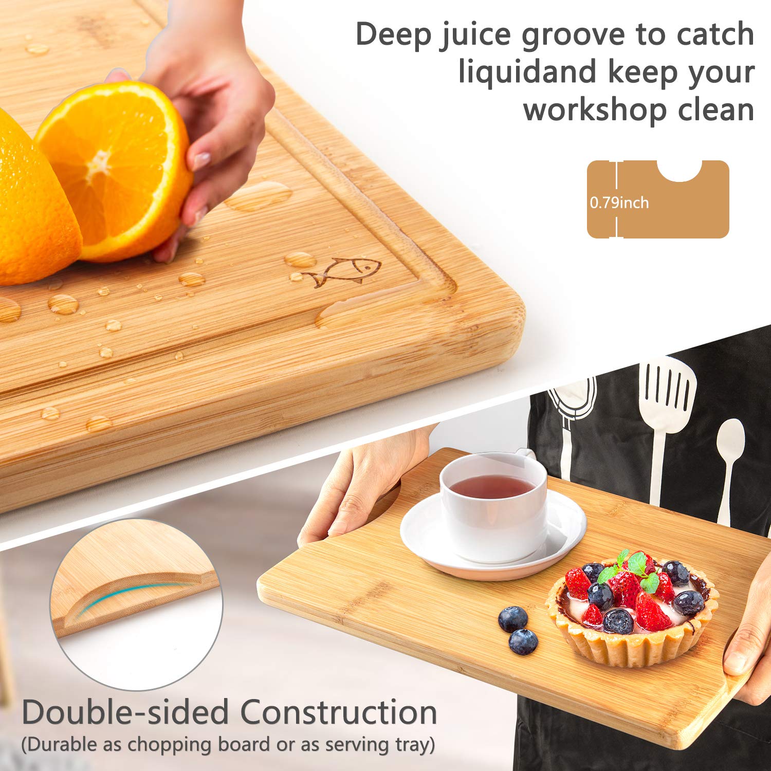 Magicmaster Bamboo Cutting Board, 3 Pcs Wood Cutting Boards for Kitchen, Wood Cutting Board Set with Juice Groove, Chopping Board for Meat Fruits Cheese and Vegetables