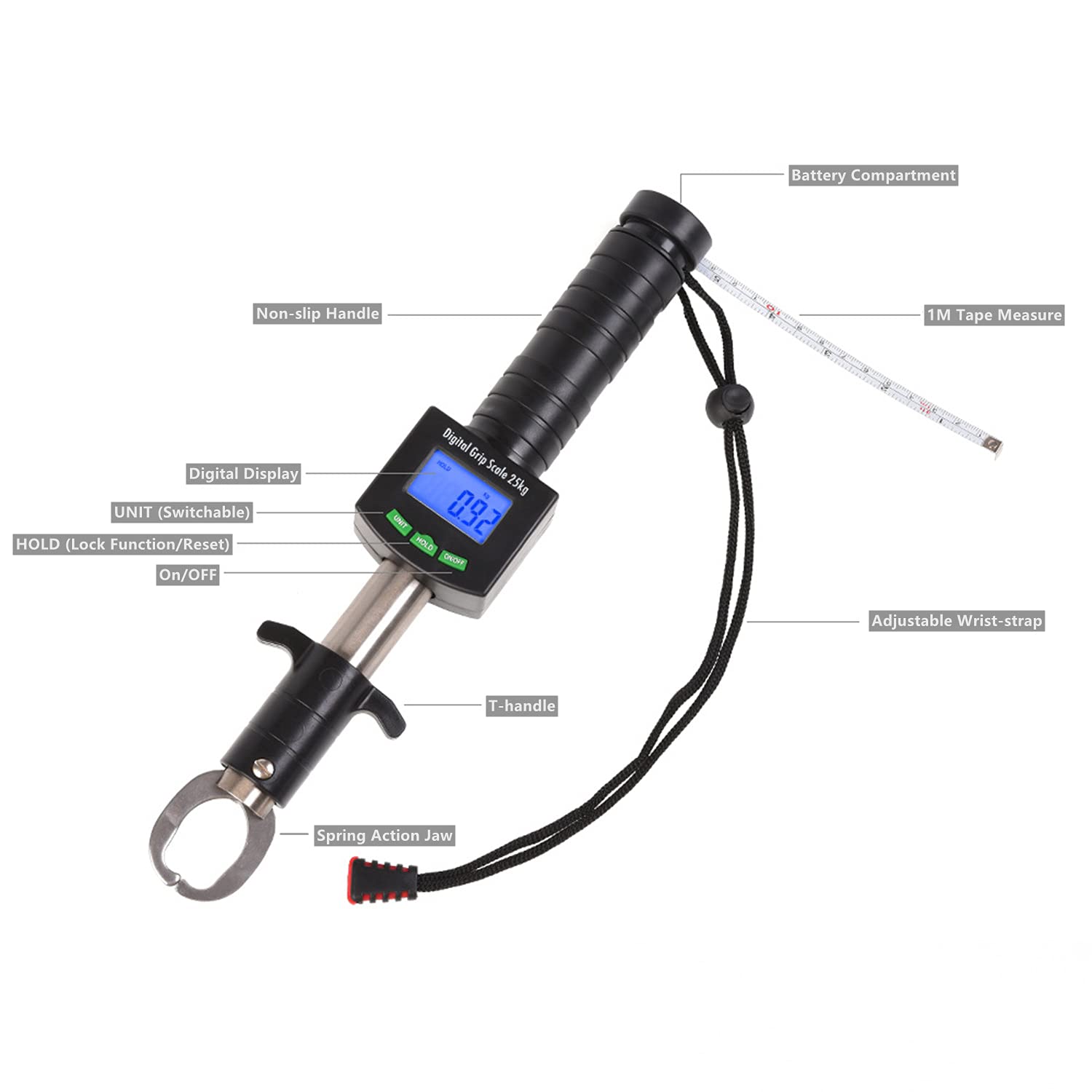 NC 3 in 1 Fish Lip Gripper Fishing Stainless Steel Fish Holder Fish Lip Grip Tool with Electronic Digital Weight Scale 55lb