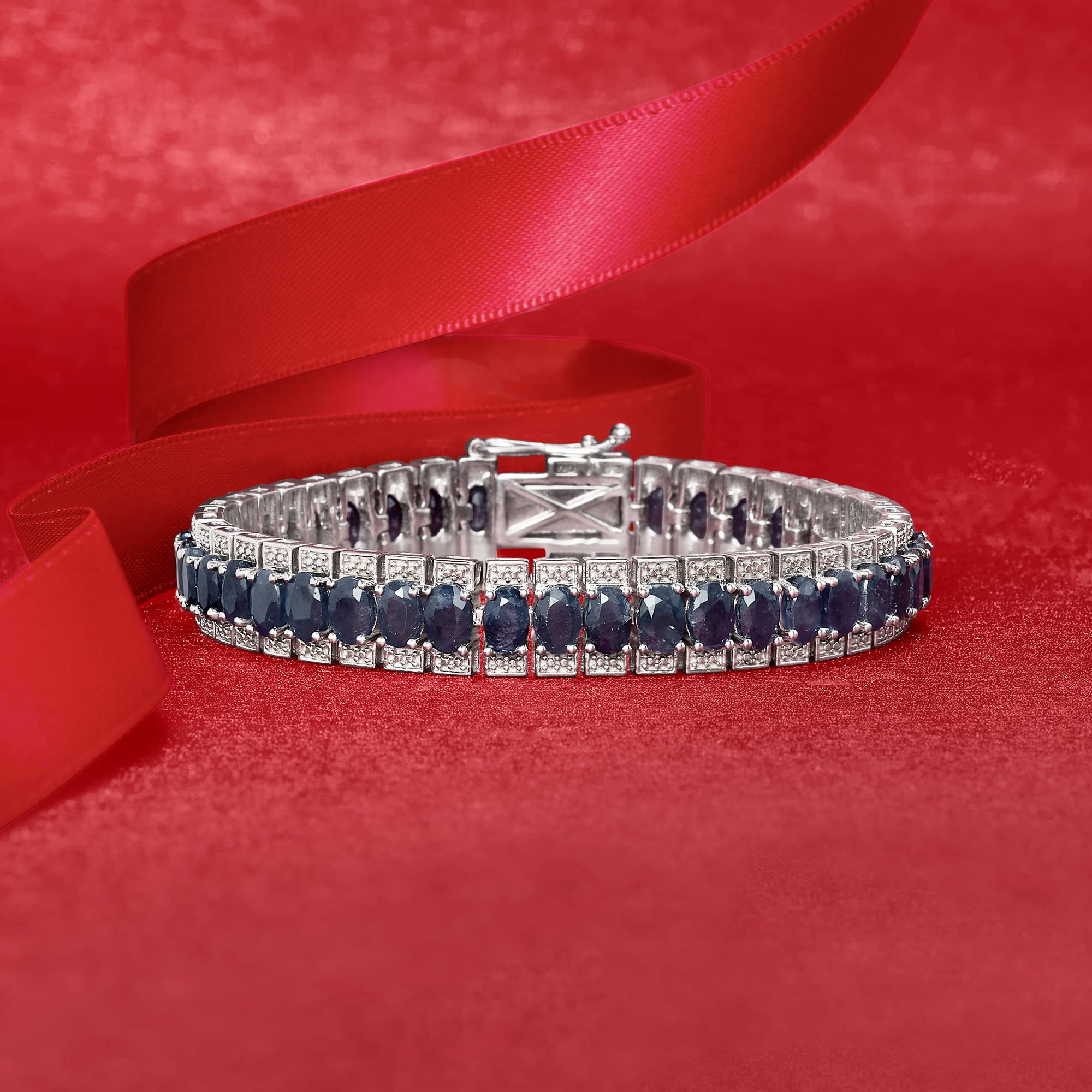 Ross-Simons 25.00 ct. t.w. Sapphire Tennis Bracelet in Sterling Silver. 7 inches