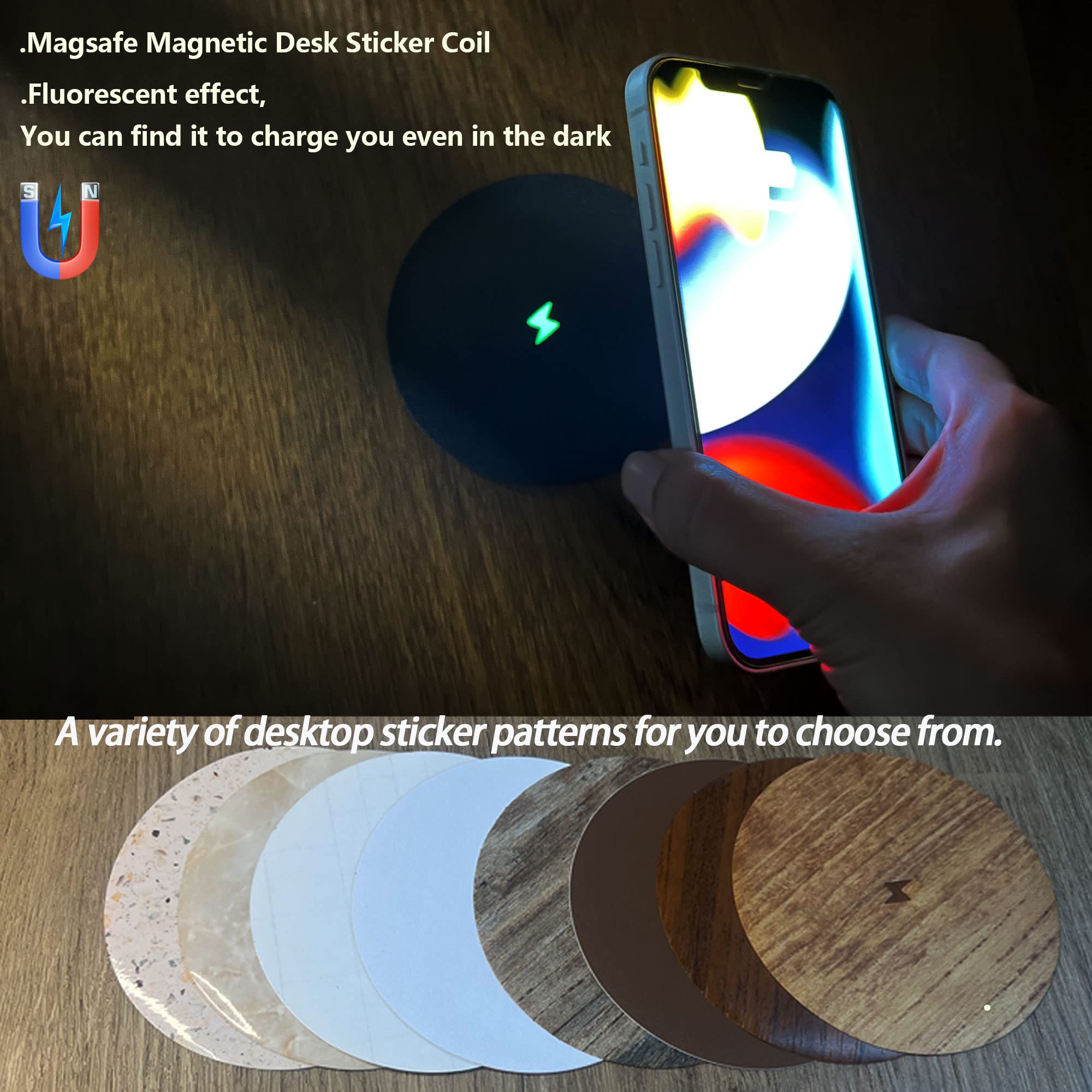 WLICNE Magnetic Invisible Wireless Charger 8-30MM, Under Desk 15W Furniture Wireless Charging Pad for Magsafe iPhone 14/13/ 12/airpods3 and Android Phone Wireless Charging(with PD Adapter)