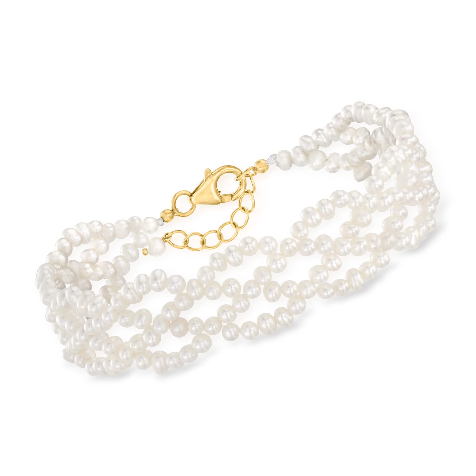 Ross-Simons 3-3.5mm Cultured Pearl Lace-Style Bracelet With 18kt Gold Over Sterling. 7 inches