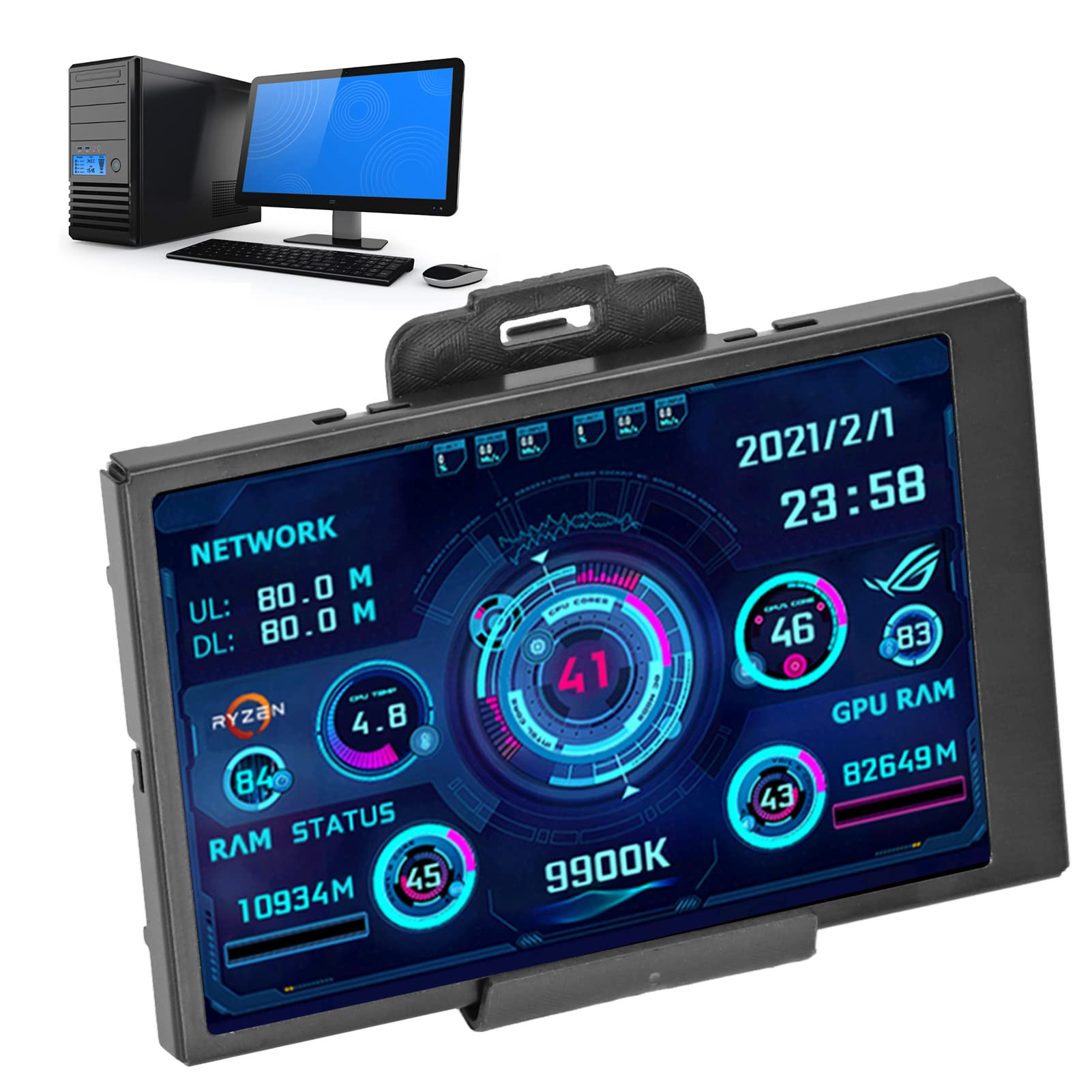 YWBL-WH 3.5in Display Screen, Monitor 3.5inch USB IPS Secondary Screen for Mini ITX Case, Computers & Accessories