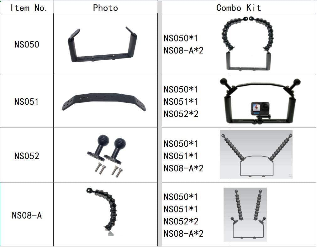 nitescuba Underwater Handle Tray Bracket Aluminum Alloy Dual Handheld Video Light Stabilizer Tray for Camera housing,Handle Grip for gopro Set up Works for Hero 10,Action Camera
