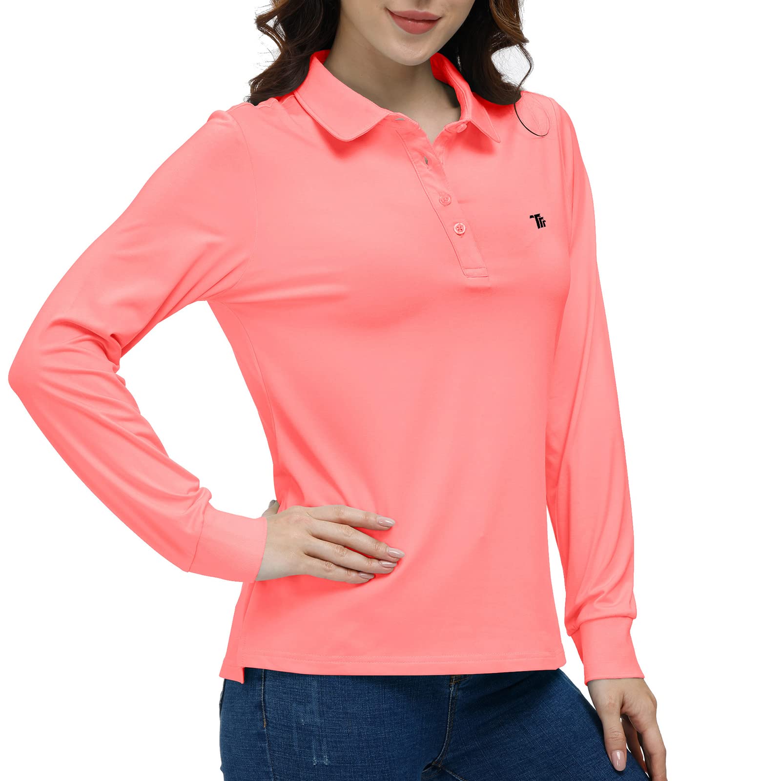 MoFiz Shirts for Women Long Sleeves Solid Golf T Shirts Running Hiking Shirts Shiny Green Medium