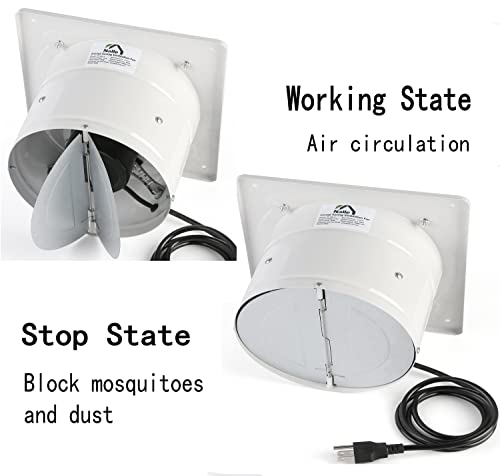 Nalle 8 inch Exhaust Fan 80W 500CFM Through-wall installation Ventilation Fans 110V Exhaust Smoke Fan with Power Cord for Kitchen,Bathroom,laundry room,Garage (white)