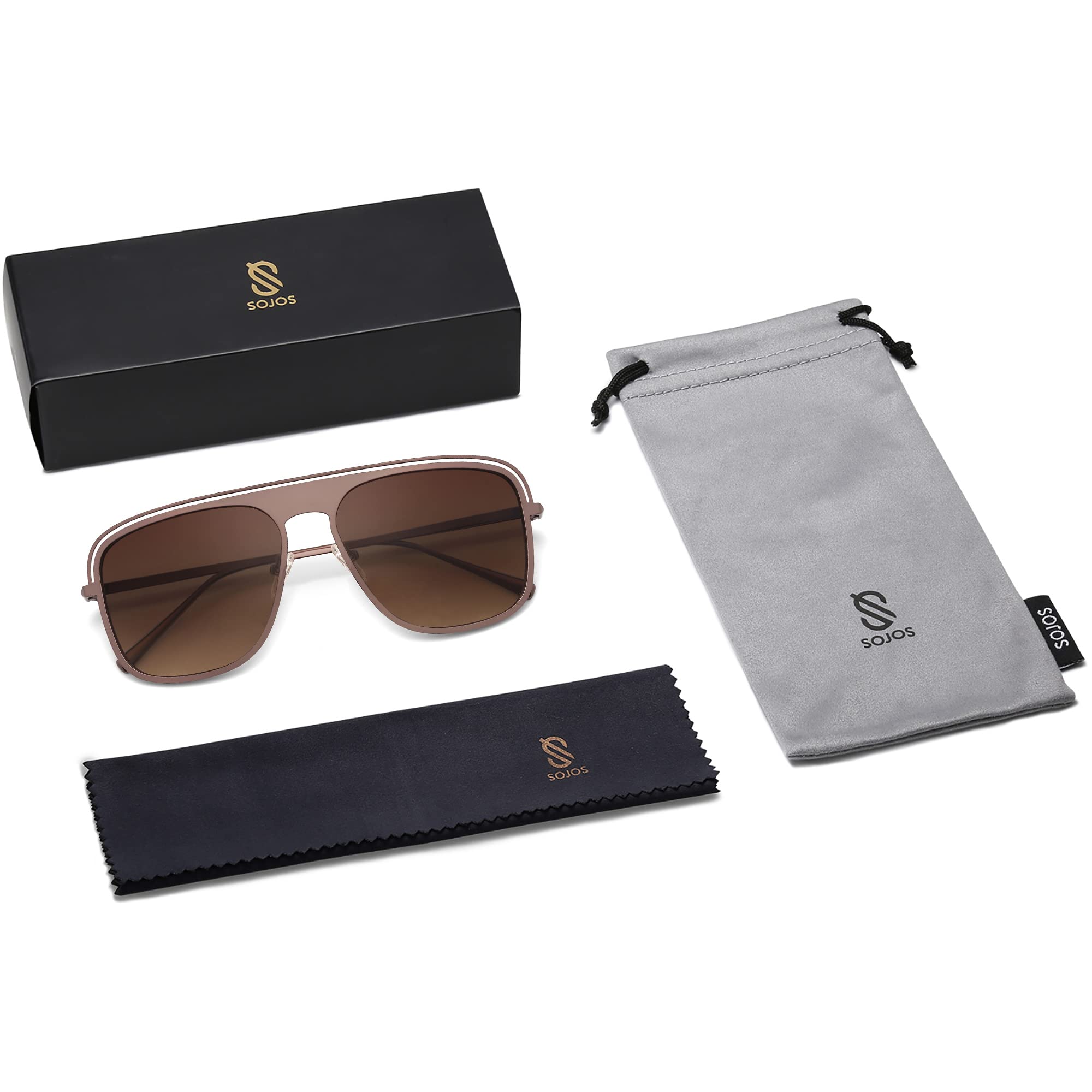 SOJOS Y2K Aviator Sunglasses for Women Men Vintage Metal Shades,Brown