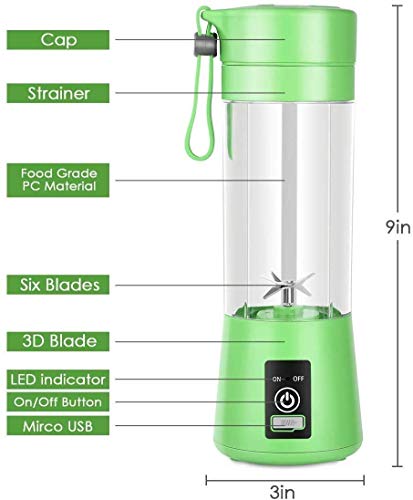 Portable Blender, Personal Mini Blender with 380ML for Smoothies and Shakes, USB Rechargeable Blender for Home, Kitchen, Office, Travel, Gym, Picnic
