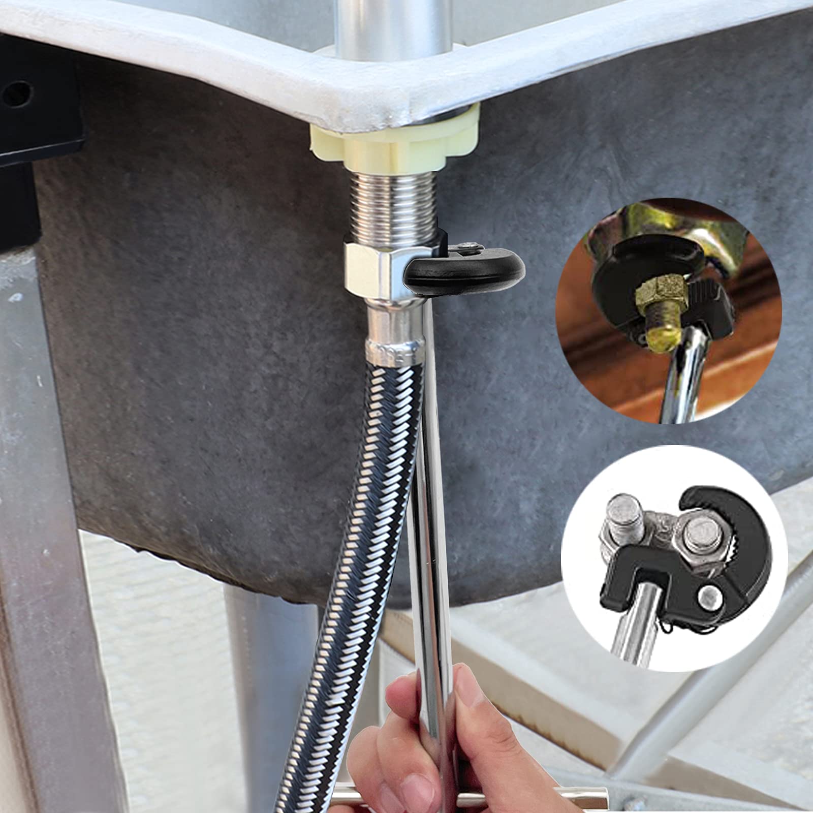 QYQRQF Adjustable Basin Wrench, 11" Adjustable Tap Nut Spanner Telescopic Basin Spanner for Fixing Back and Union Nuts Under Sink (3/8-1 in.)