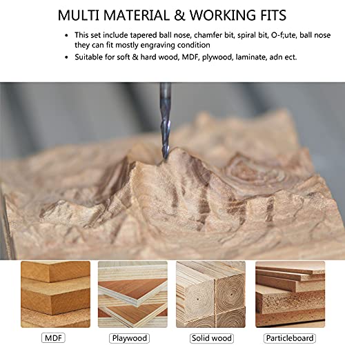 SpeTool 8Pcs Carbide CNC Router Bits Set 1/4 Inch Shank for Woodworking Detail Carving Trimming V Groove Engraving Slotting Mortise