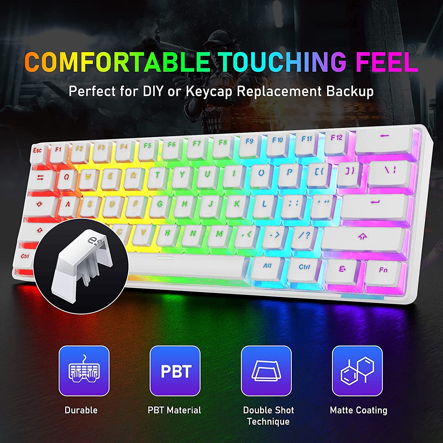unband UK Layout 60% True Mechanical Gaming Keyboard Type C Wired 61 Keys LED Backlit USB Waterproof Keyboard 14 Chroma RGB Backlight Full Anti-ghosting Keys for Computer/PC/Laptop/MAC (Blue/Blue Swit