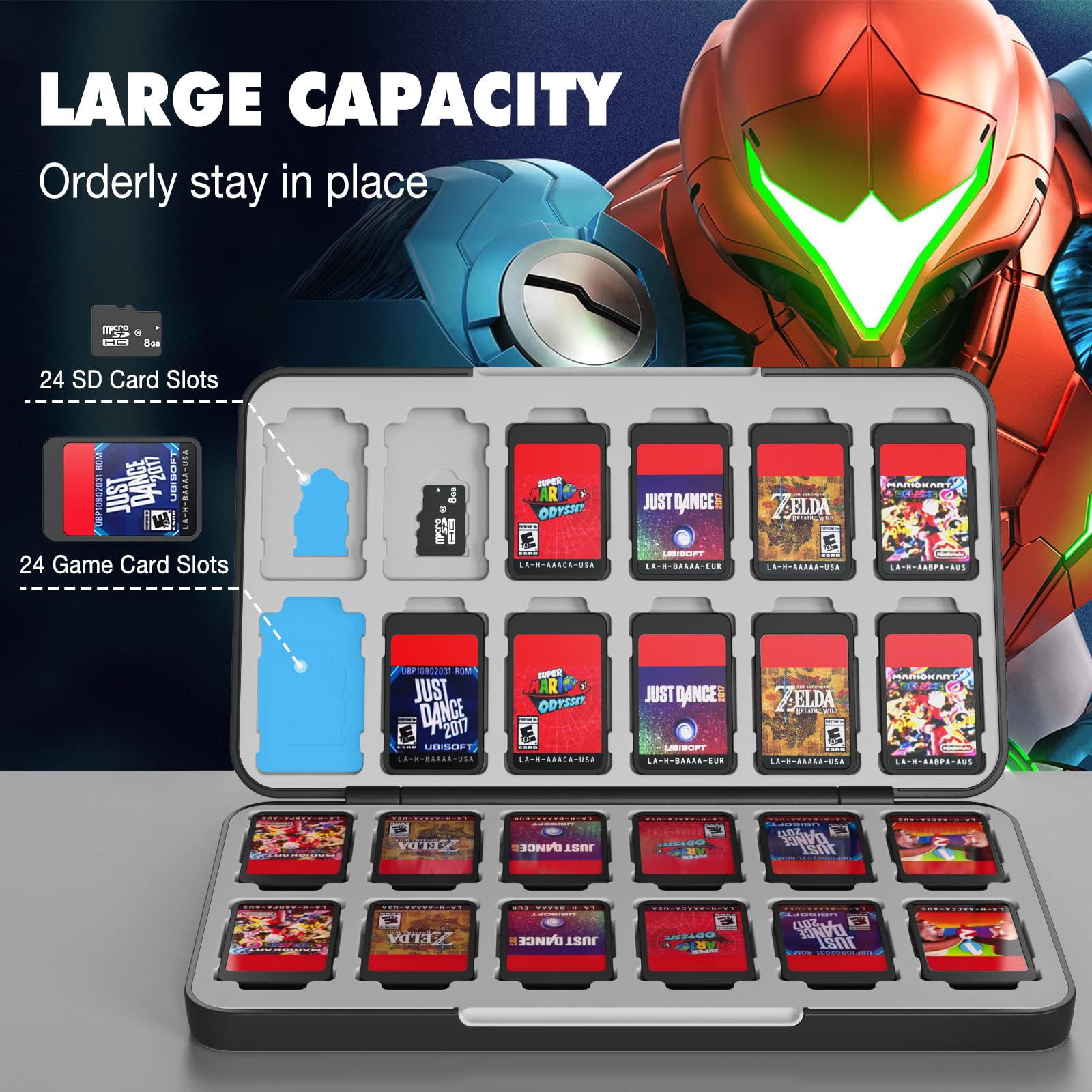 MoKo 24 Game Card Case Compatible with Nintendo Switch OLED 2021/Switch/Switch Lite, Switch Games Holder case for Switch Game Card & SD Card, Slim & Portable Game Card Storage Box, Pokeball