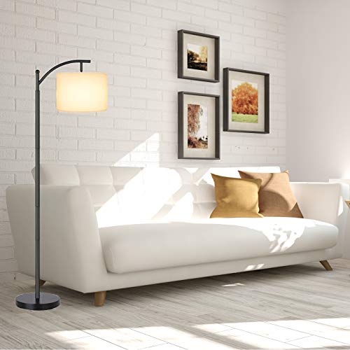 LIGHTACCENTS Bronze Floor Lamp with Hand-Stitched Hanging Drum Shade - Bedroom Lamp - Living Room Lamp