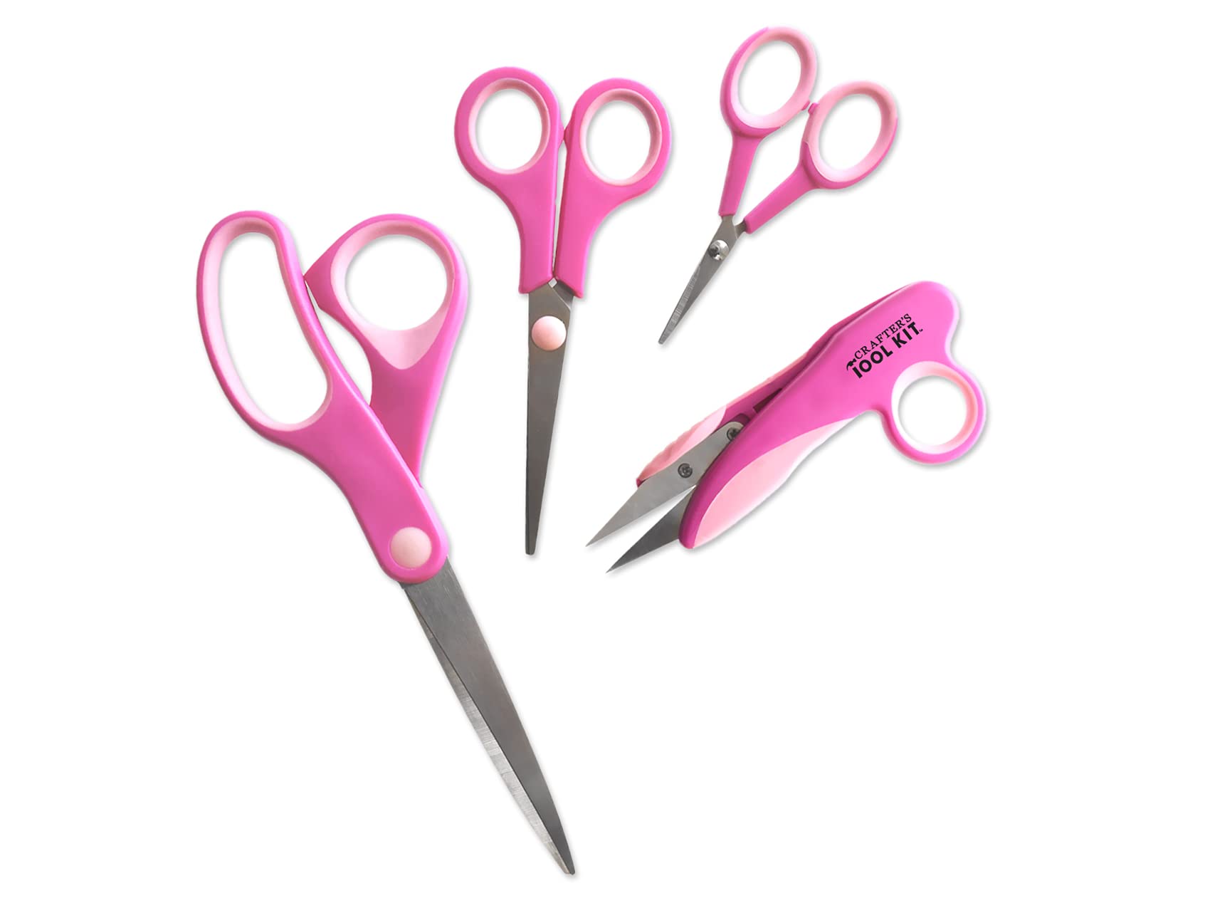 Multicraft Crafter's Soft-Grip Scissors Toolkit Set of 4 - Pink - Embroidery, Craft, Fine Tip, and Thread Snipper