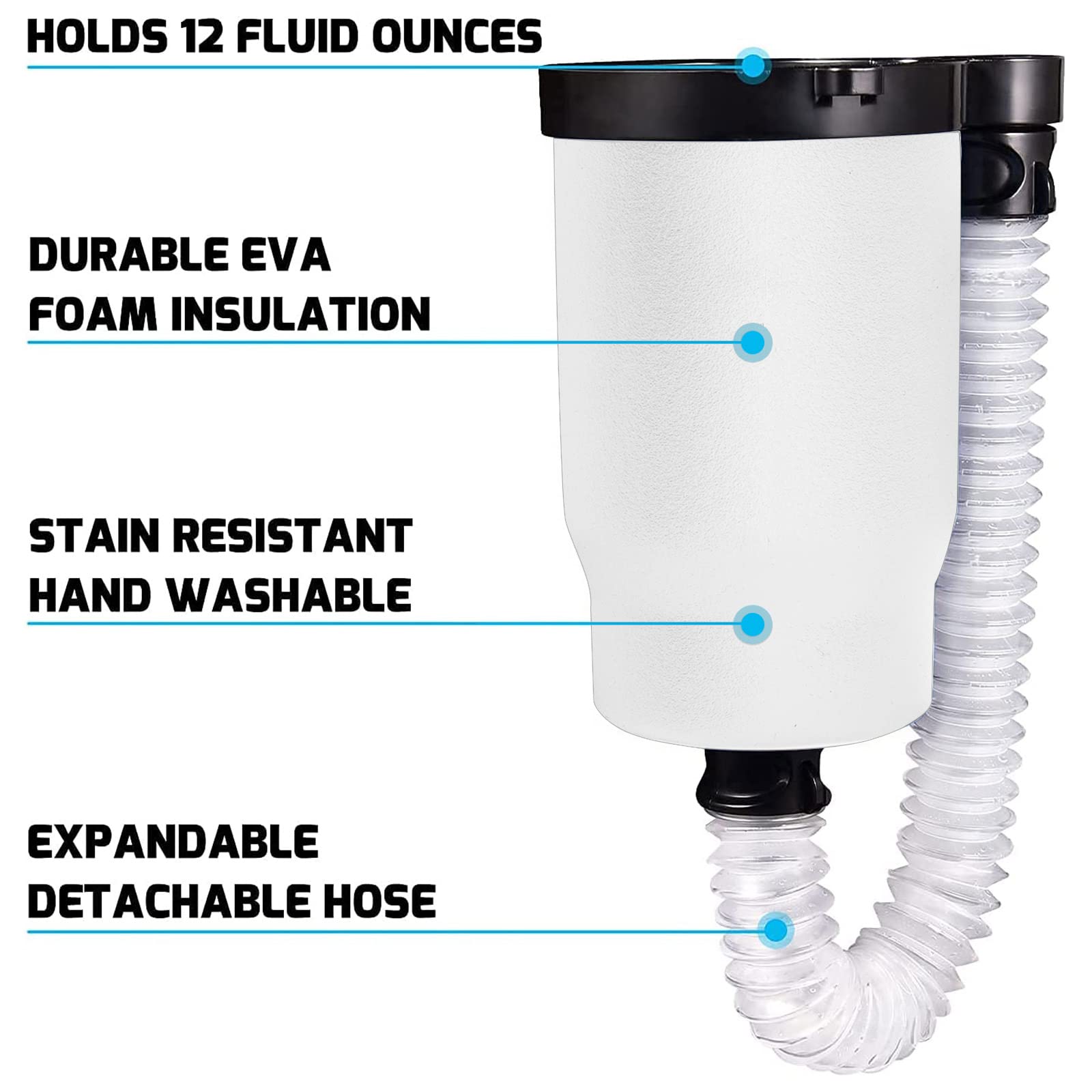 Portable Can or Bottle Cooler & Cup with 2 Detachable Expandable Hose and Bottle Opener Keychain,Hose Funnel Cup for Beverage Drink, Built for Party Bottle Bottle Drinking Funnel (White)