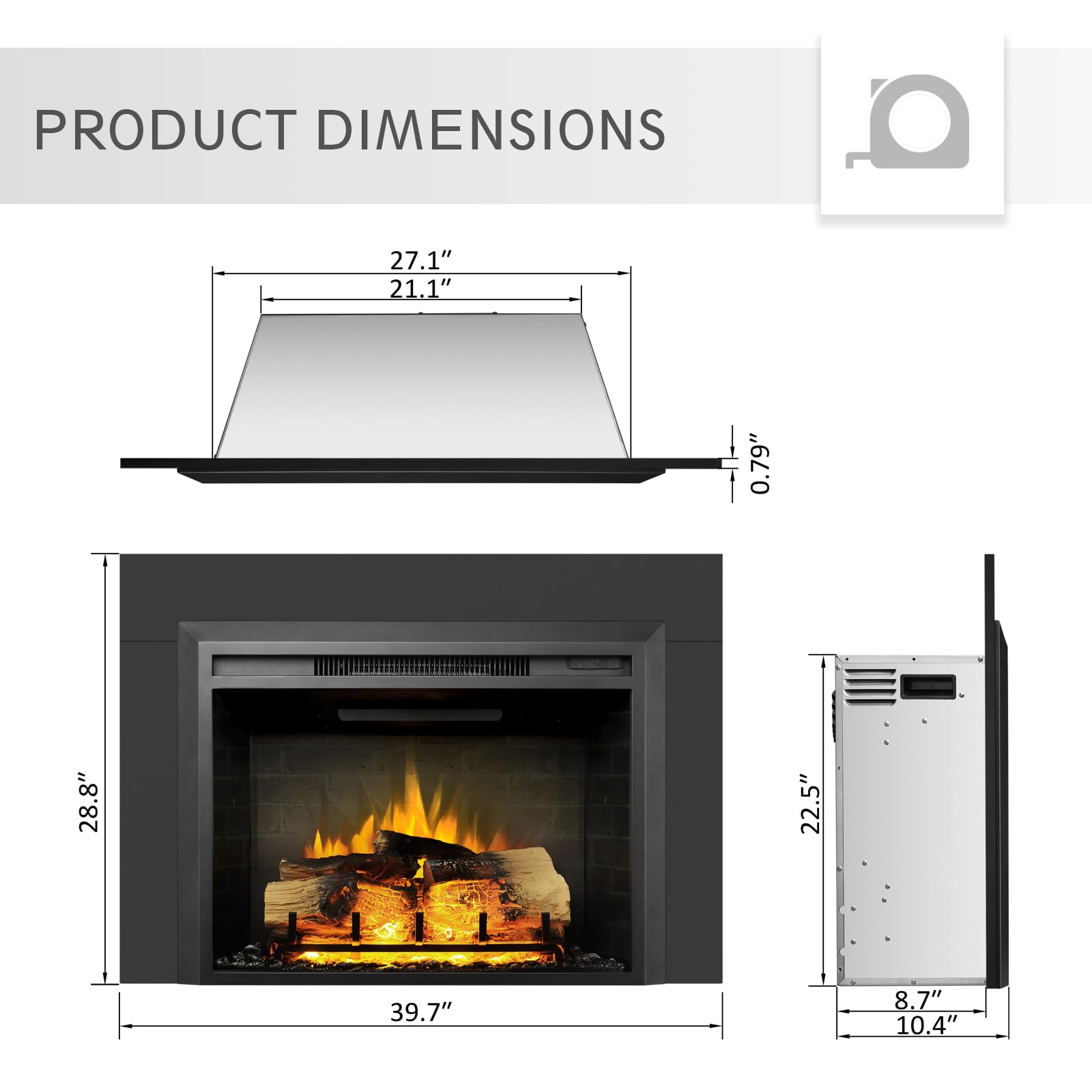 LegendFlame Carl 30 Inches with Trim Kit, Electric Fireplace Insert, Fireplace Heater 750/1500W, Fire Crackling Sound, Adjustable Flame Speed, Remote Control, Blackā¦