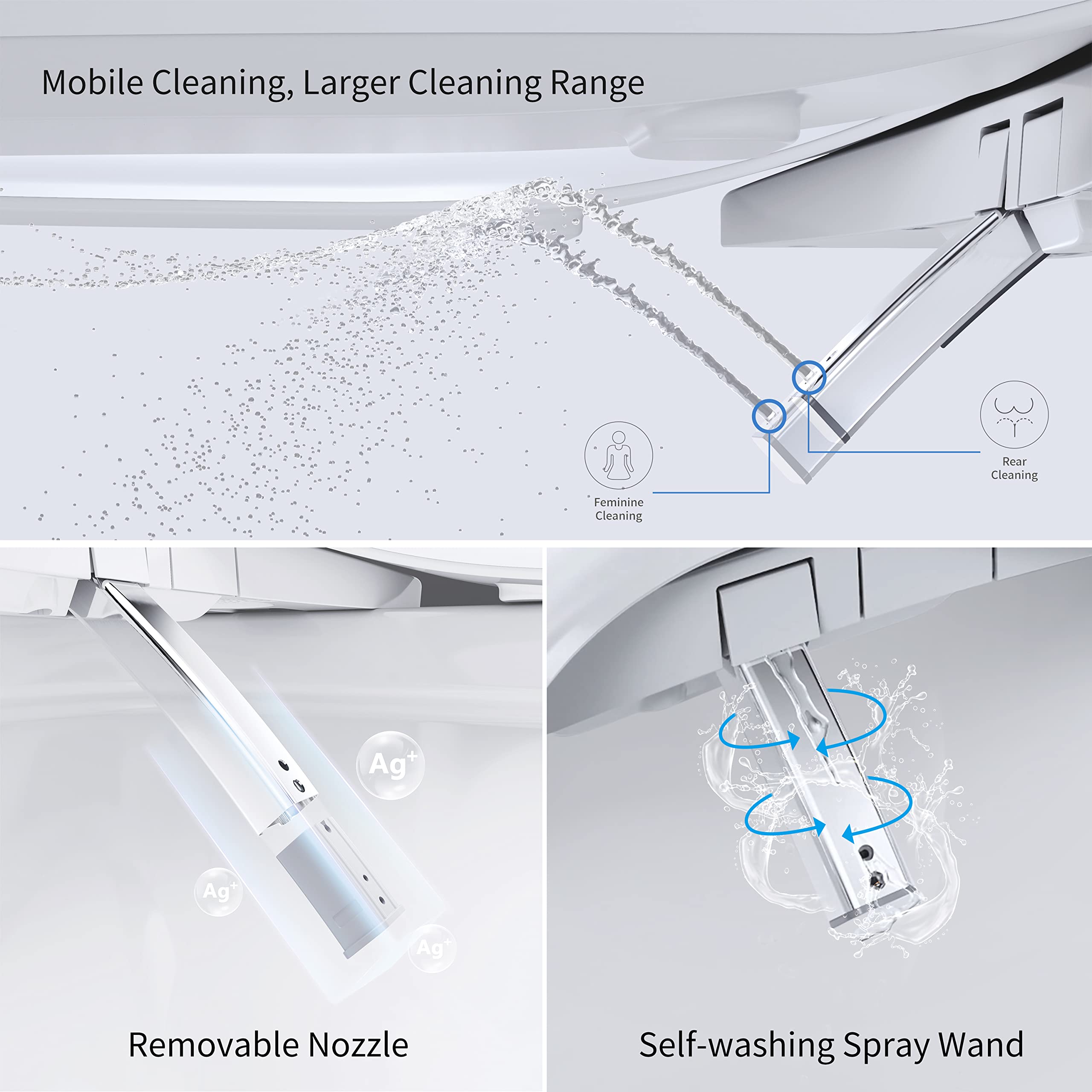 R&T Elongated Smart Bidet Seat with Air Dryer Warm Water Heated Toilet Seat Remote Control | Stainless Steel Spray Nozzle | White Nightlight | Deodorizer (V3200)