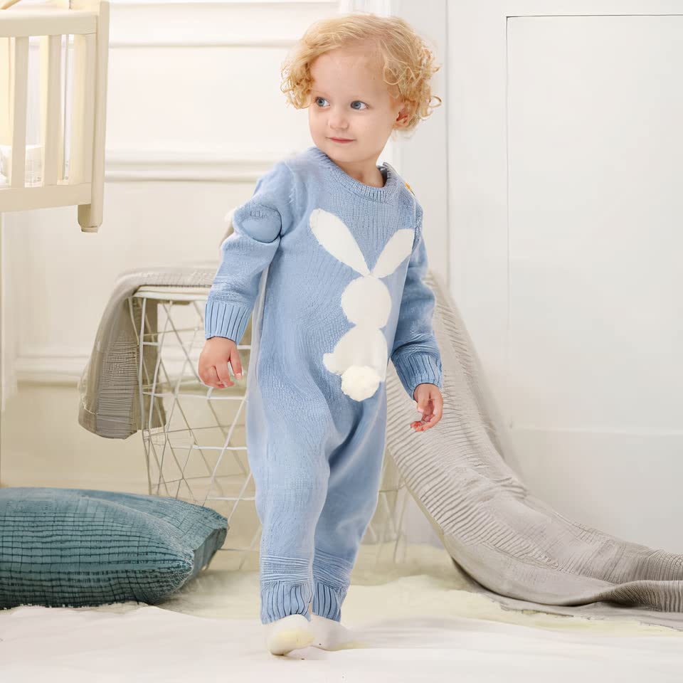 wonder rabbit Baby Boy or Girl Sweater Romper Warm Infant Bunny Sweatshirt Jumpsuit (pink, 6-12 months (80cm))