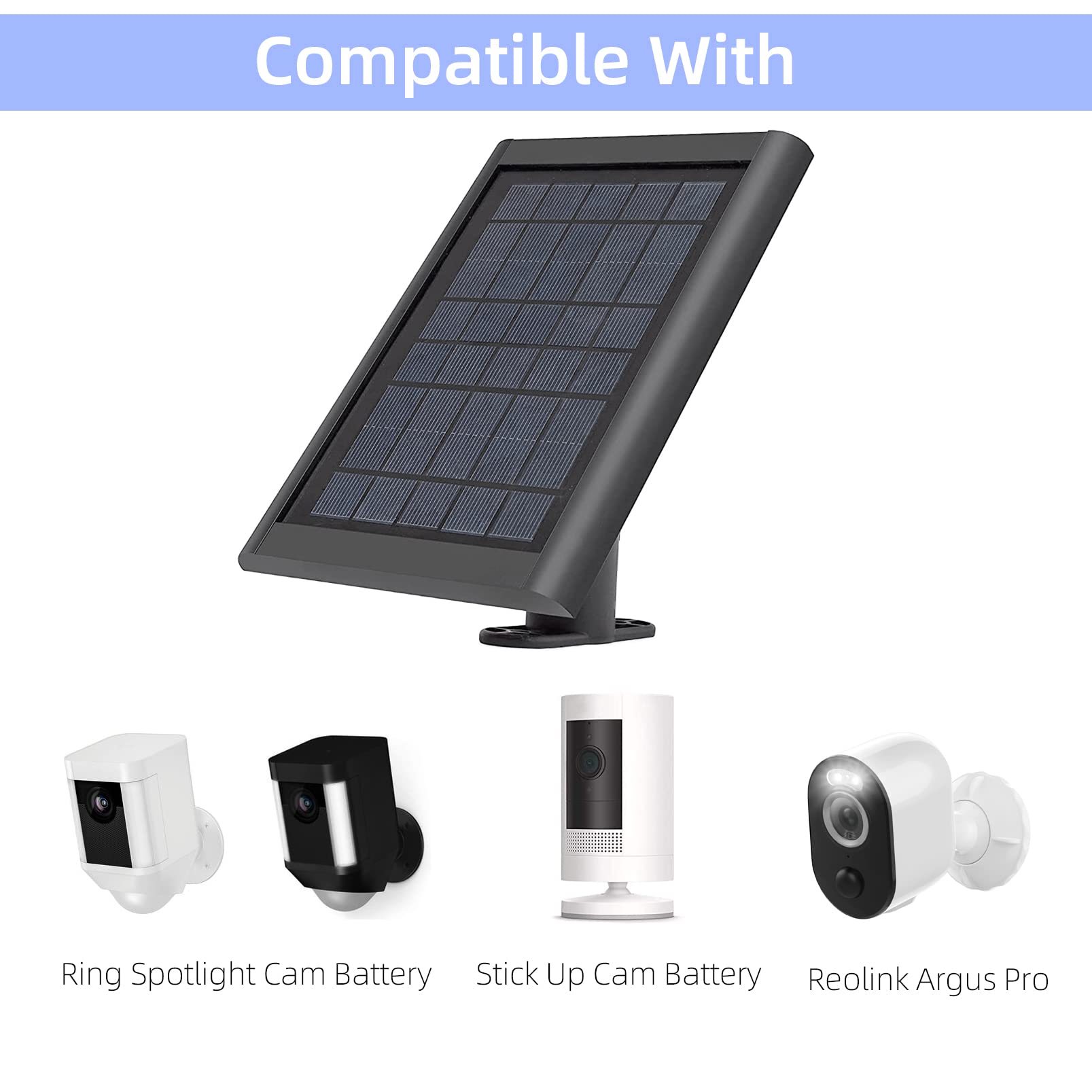 Solar Panel - Compatible with Ring Spotlight Cam Battery, Ring Stick Up Cam Battery, Blink XT/XT2 Outdoor Security Camera &Reolink Argus Pro with Wall Mount Bracket(2-Pack)