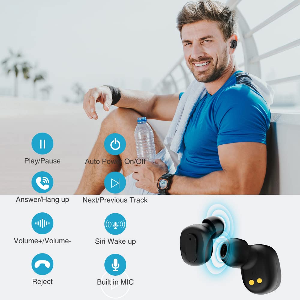 Uncahome True Wireless Earbuds, Bluetooth Earphones Touch Control with Wireless Charging Case, Waterproof Stereo Earbuds in-Ear, Built-in Mic Headsets, Premium Deep Bass for The Sport