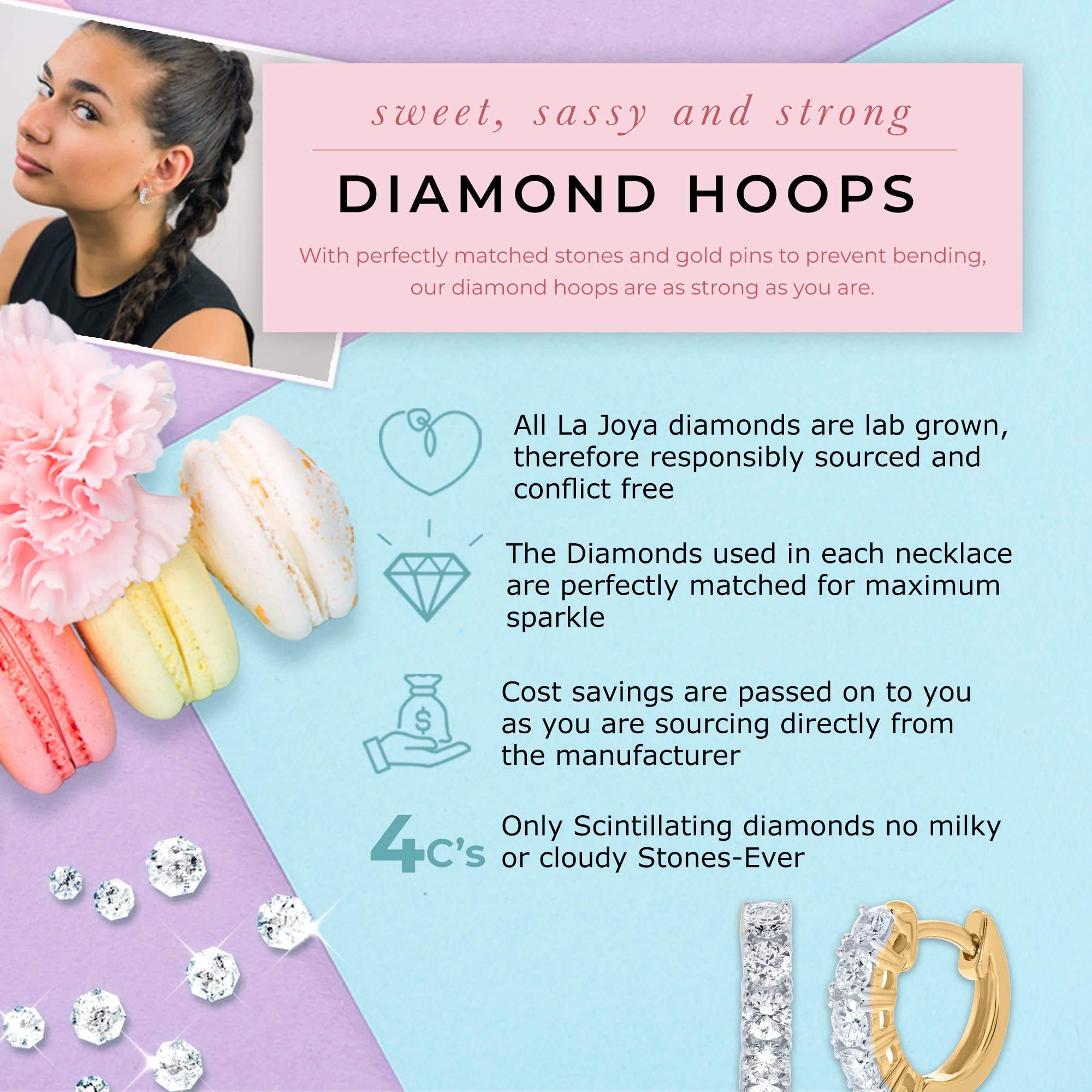 La Joya 1CT Lab Grown Diamond Earrings for Womens | Real 925 Sterling Silver Plated Yellow Gold Diamond Huggie Hoop Earrings | Ideal Gift for Her