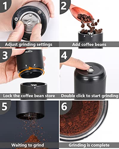 Portable Electric Burr Coffee Grinder: CONQUECO Small Coffee Bean Grinding Machine - Rechargeable Stainless Conical Burr Grinders with Multiple Grind Settings, 20g (with Brush)