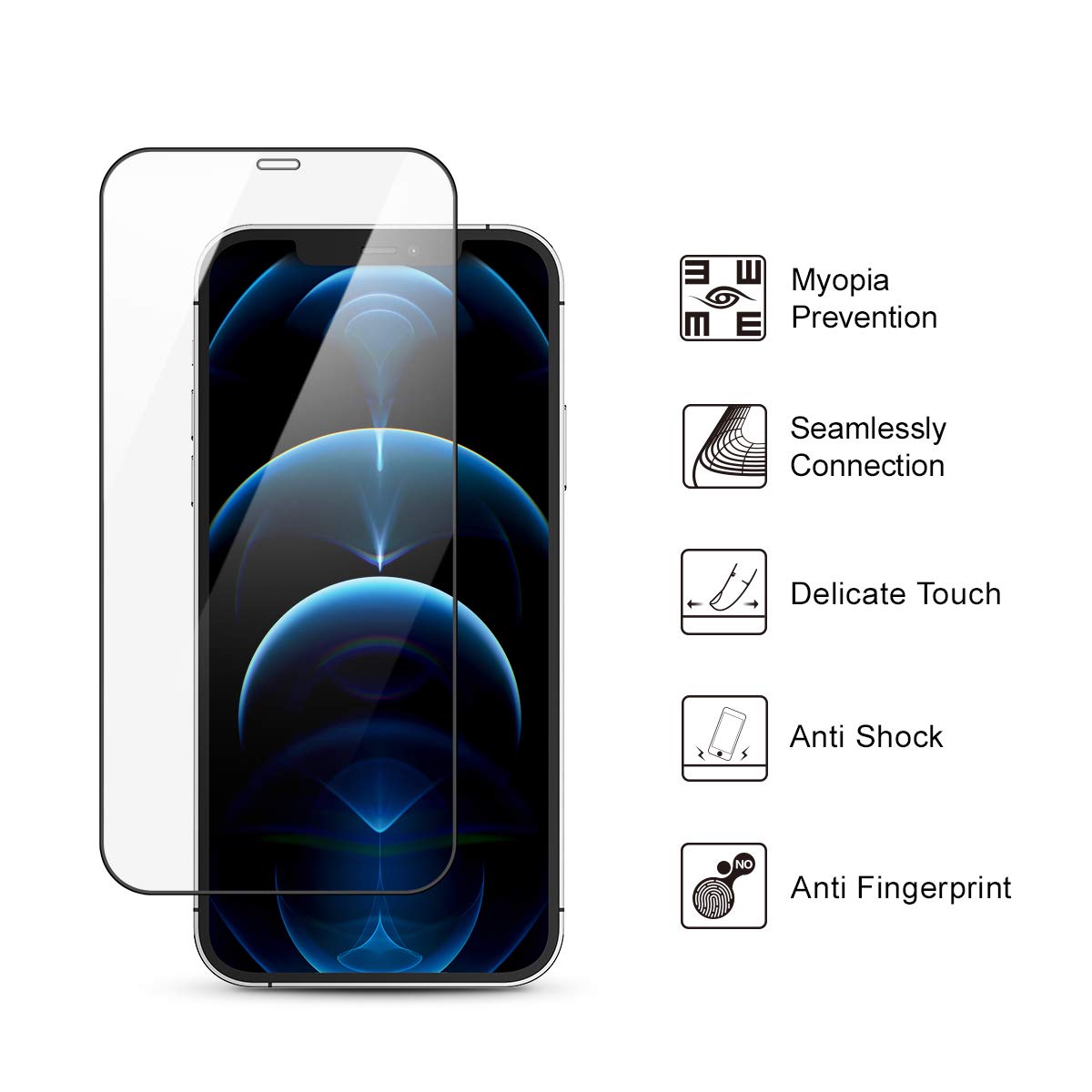 MOCOLL Anti Blue Light Screen Protector iPhone 12 Series with Camera Lens Protector (iPhone 12 Pro Max 6.7inch, For iPhone 12 Pro Max Blue Light Full Cover)