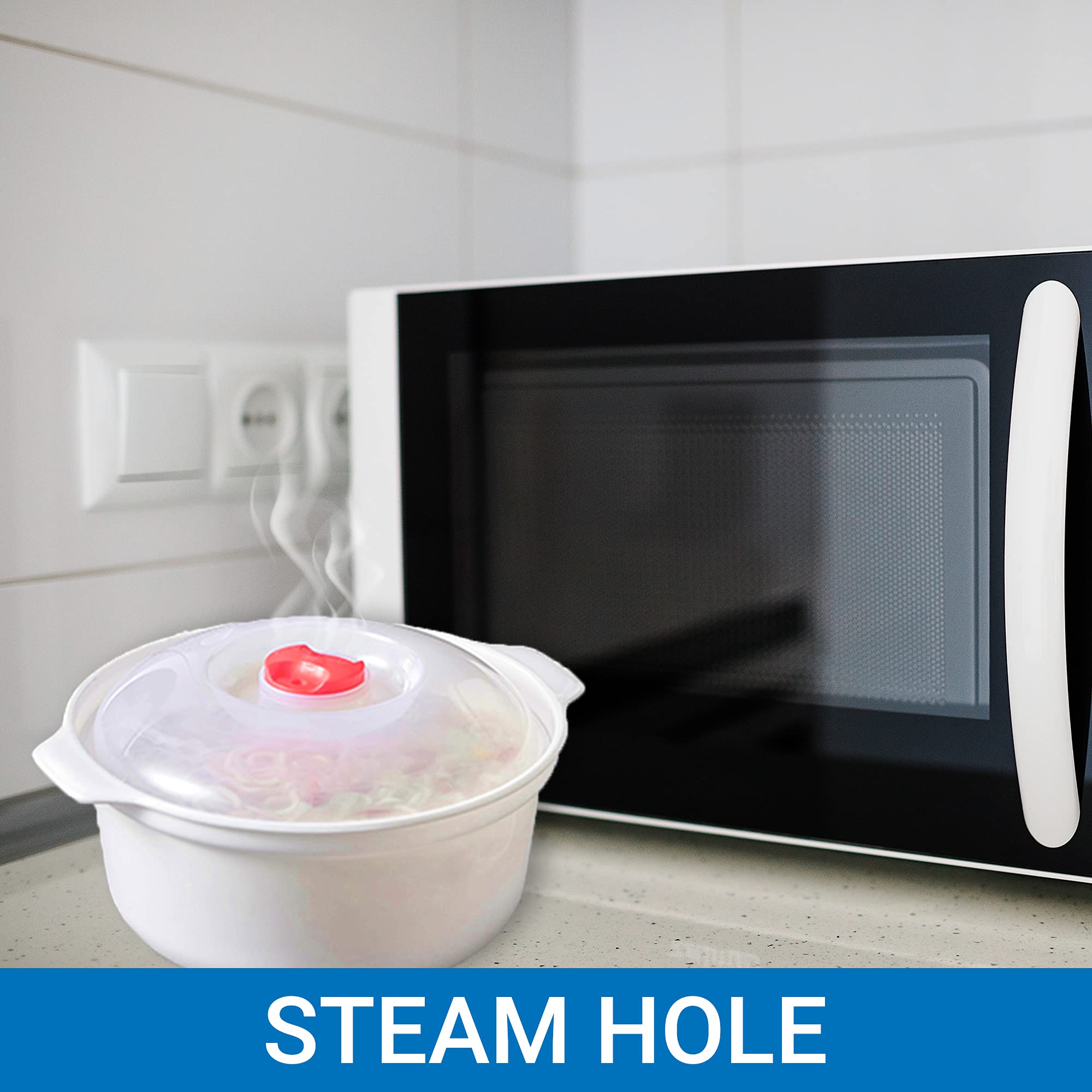 MON10 Microwave Ramen Bowl Set Noodle Bowls and Chopstick With Lid, Microwave Safe Ramen Cooker Noodle or Soup Bowl, Office College Dorm Room essential Instant Cooking (White 2.4L)
